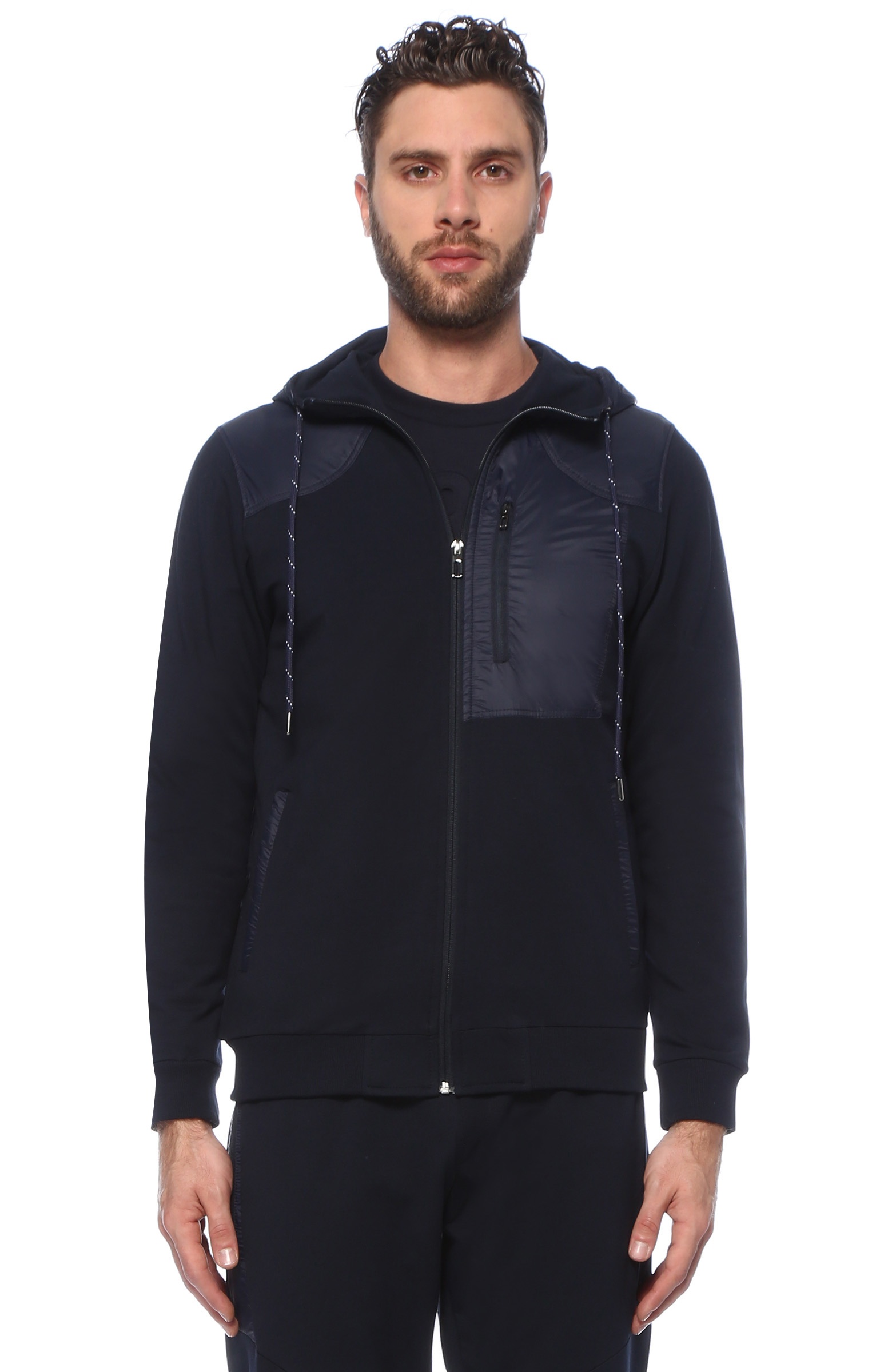 Lacivert Kapüşonlu Fermuarlı Garnili Sweatshirt Lacivert Kapüşonlu Fermuarlı Garnili Sweatshirt