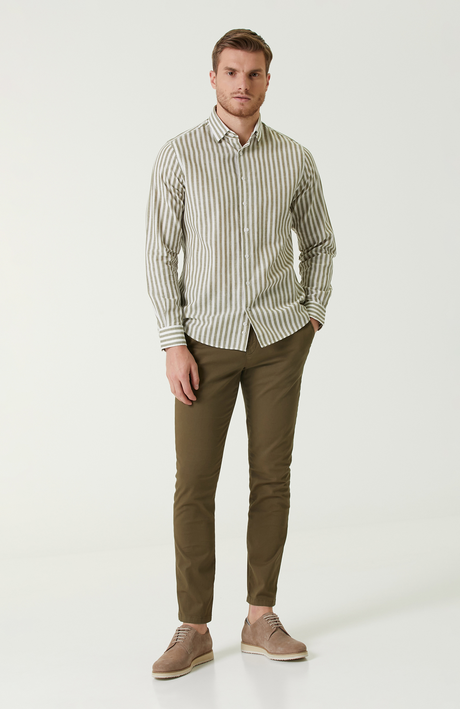 Slim Fit Haki Diyagonal Dokulu Pantolon Slim Fit Haki Diyagonal Dokulu Pantolon