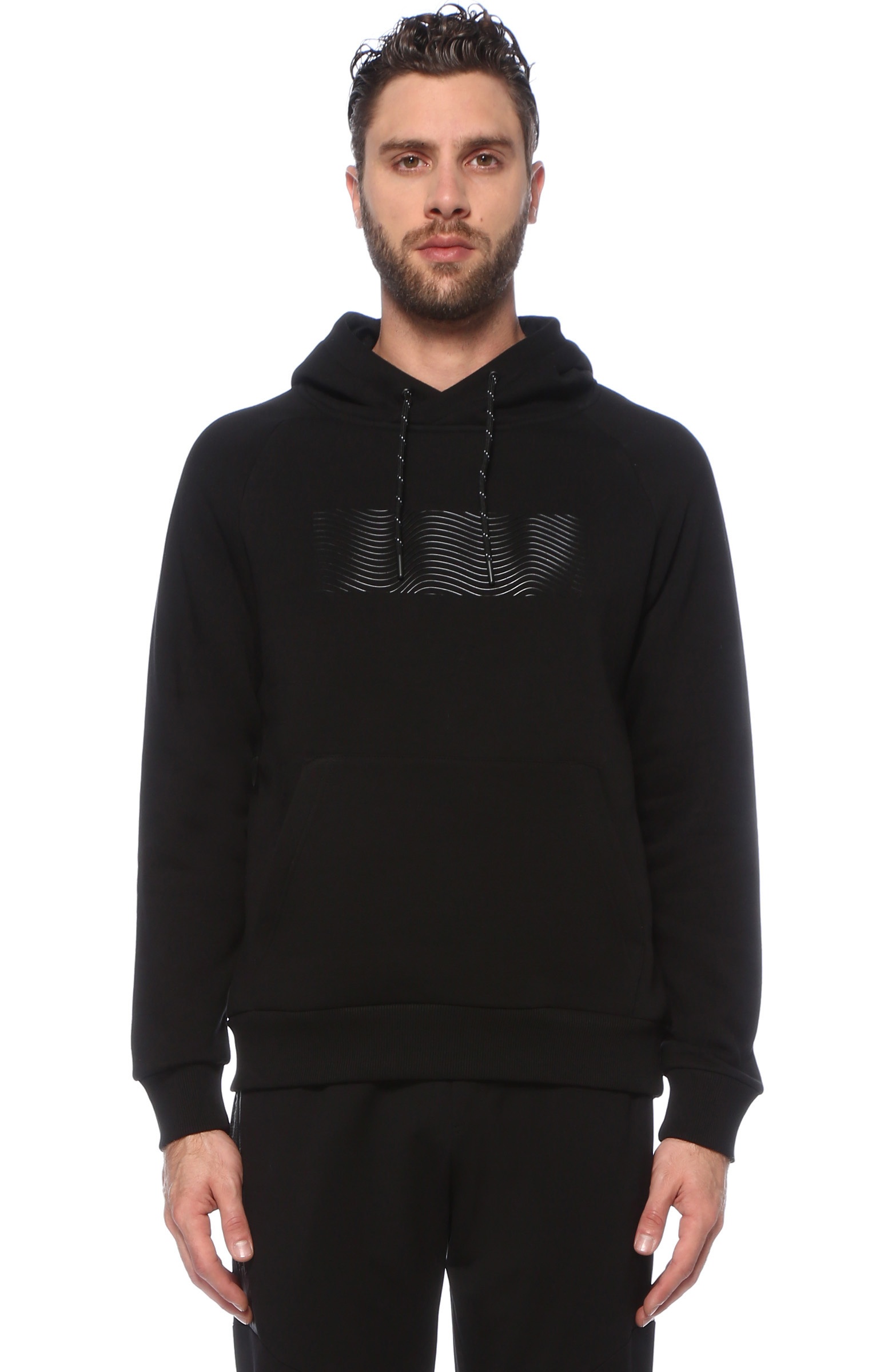 Siyah Kapüşonlu Baskılı Sweatshirt