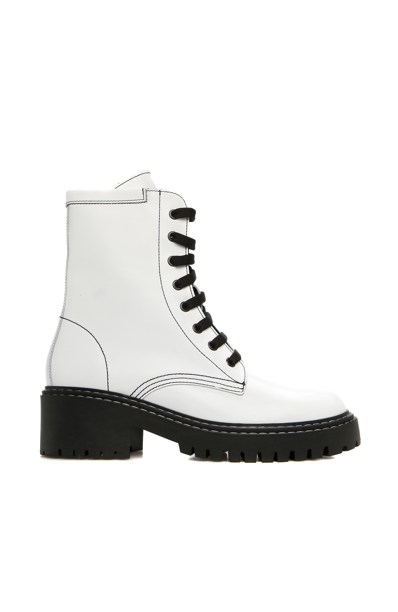 Beyaz Kontrast Bağcıklı Kadın Deri Bot Beyaz Kontrast Bağcıklı Kadın Deri Bot