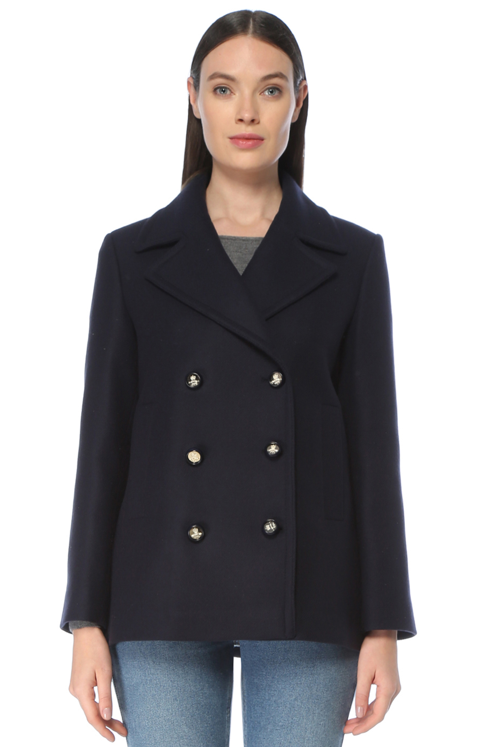 Lacivert Kelebek Yaka Kruvaze Ceket