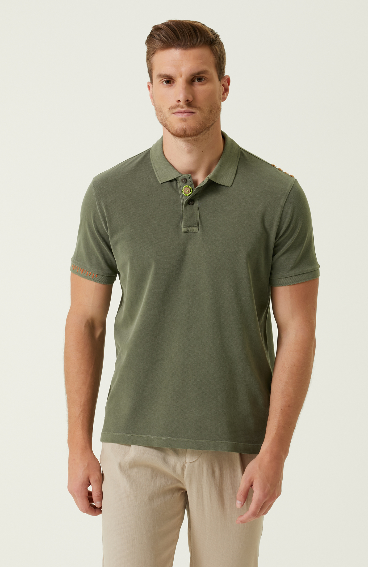 Comfort Fit Haki Polo Yaka T-shirt Comfort Fit Haki Polo Yaka T-shirt