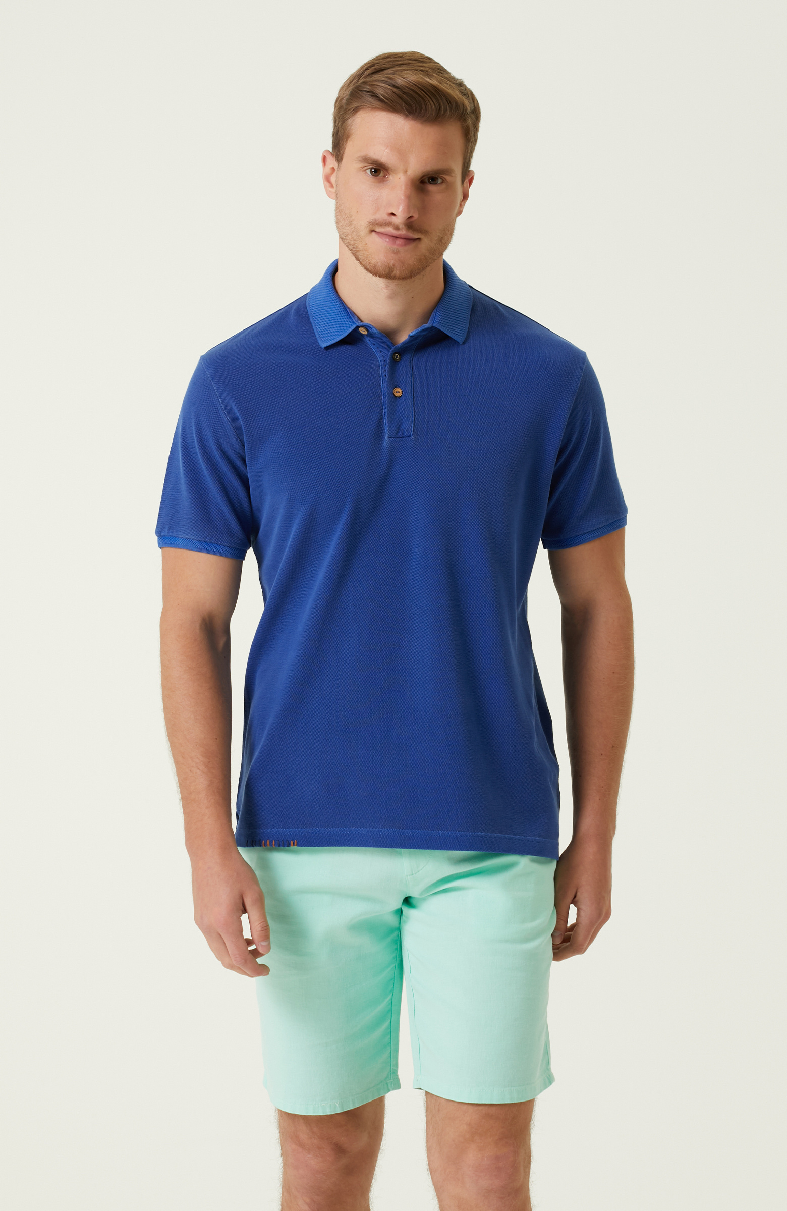 Slim Fit Mavi Palmiye Nakışlı T-shirt Slim Fit Mavi Palmiye Nakışlı T-shirt