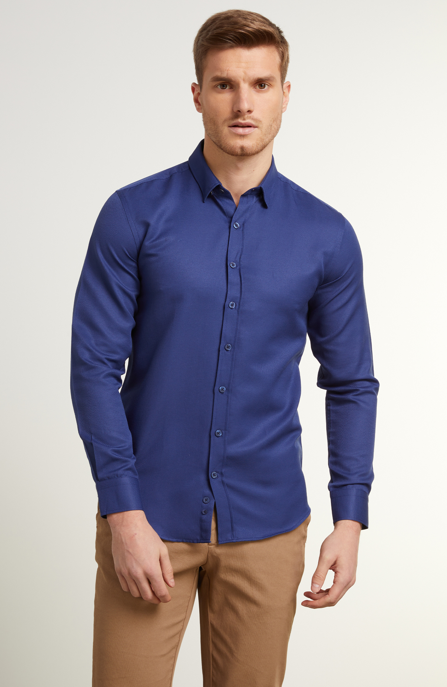 Slim Fit Lacivert Küçük Yaka Gömlek