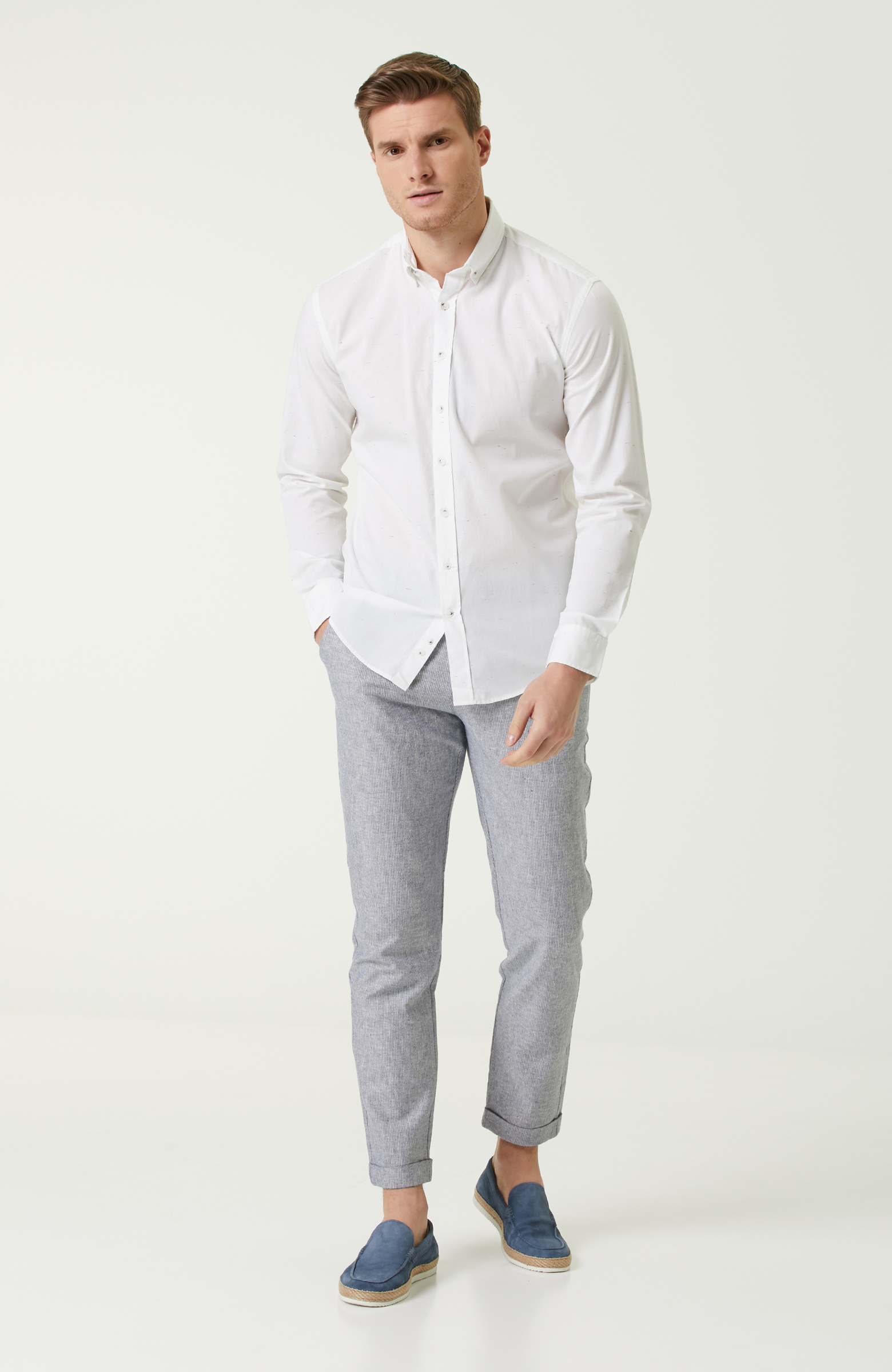 Slim Fit Drop 6 Beyaz Lacivert Çizgili Pantolon Slim Fit Drop 6 Beyaz Lacivert Çizgili Pantolon