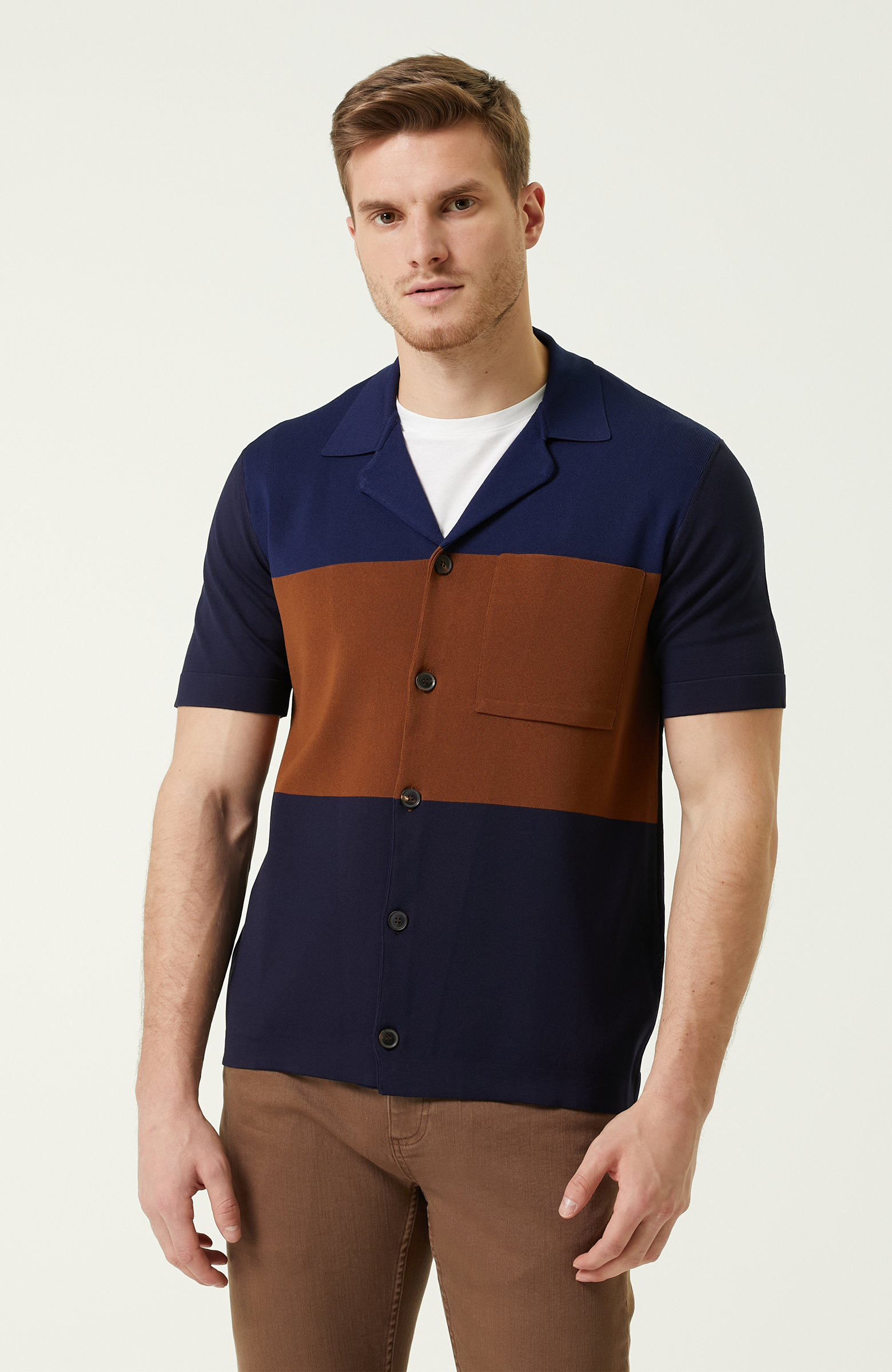 Slim Fit Lacivert Taba Kelebek Yaka Hırka Slim Fit Lacivert Taba Kelebek Yaka Hırka