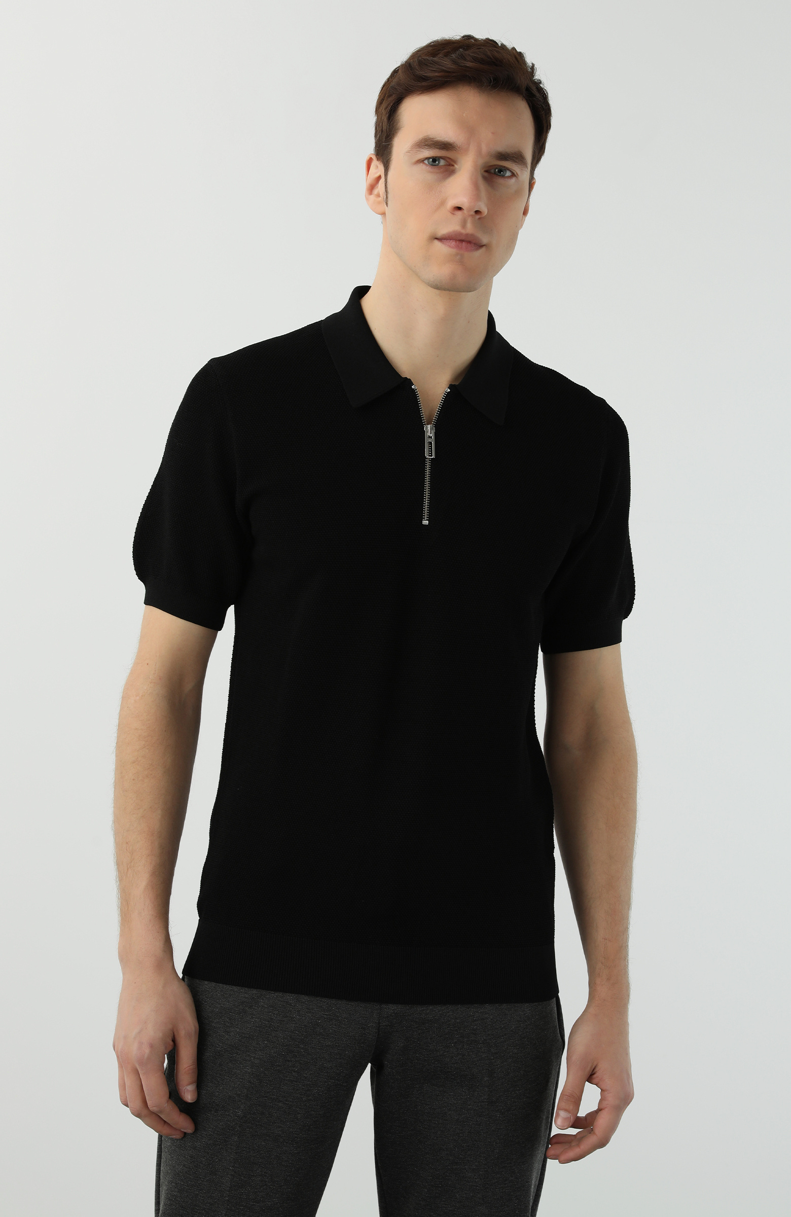 Siyah Polo Yaka Triko Kazak