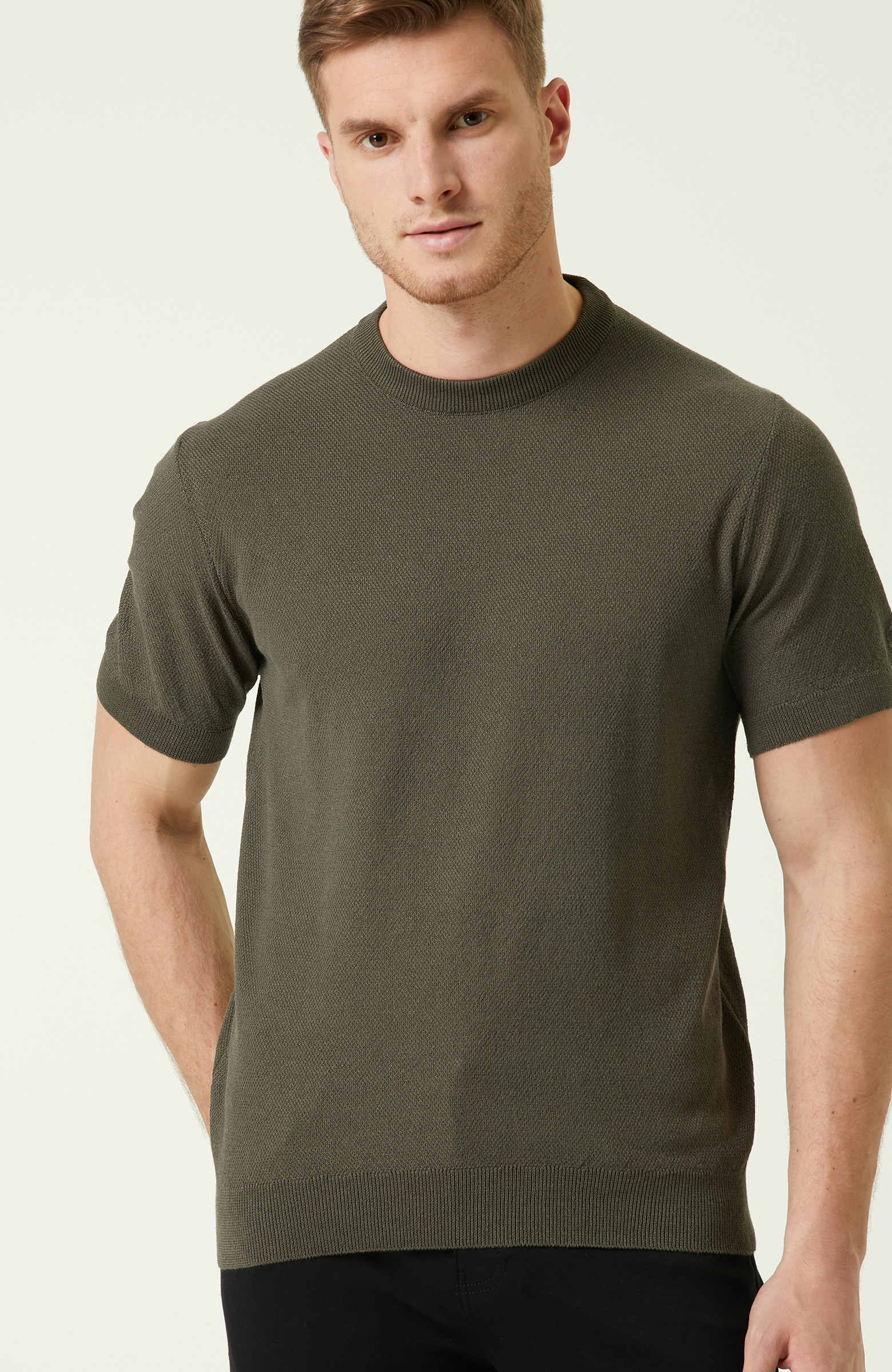 Haki Melanj Kısa Kollu Kazak