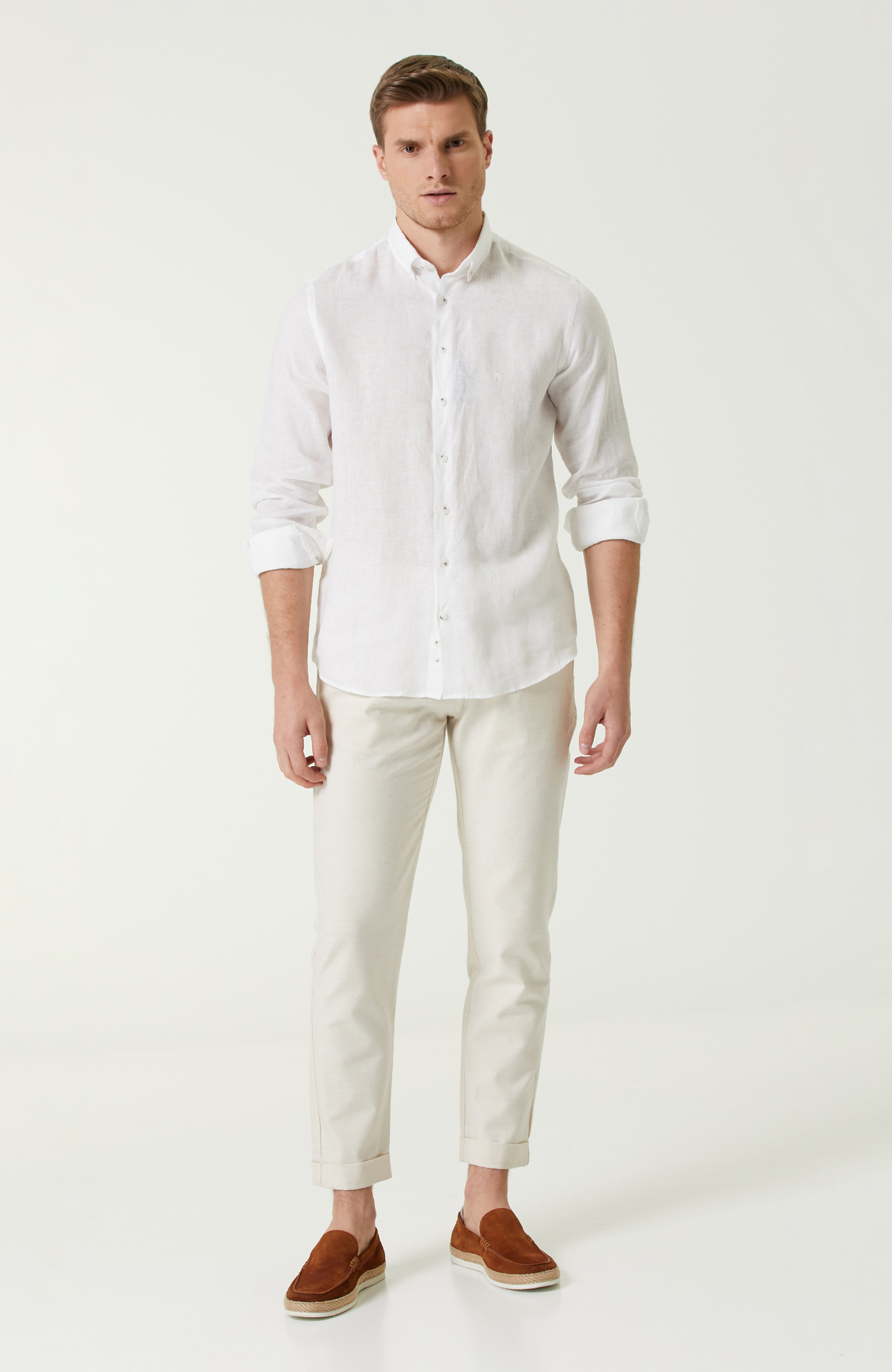 Slim Fit Drop 6 Ekru Beli Kordonlu Pantolon Slim Fit Drop 6 Ekru Beli Kordonlu Pantolon