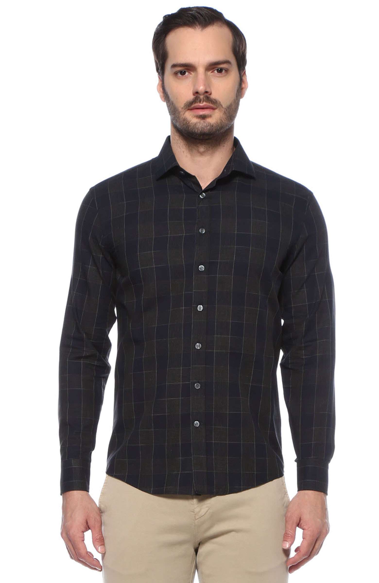 Haki Lacivert Kareli Gömlek Haki Lacivert Kareli Gömlek