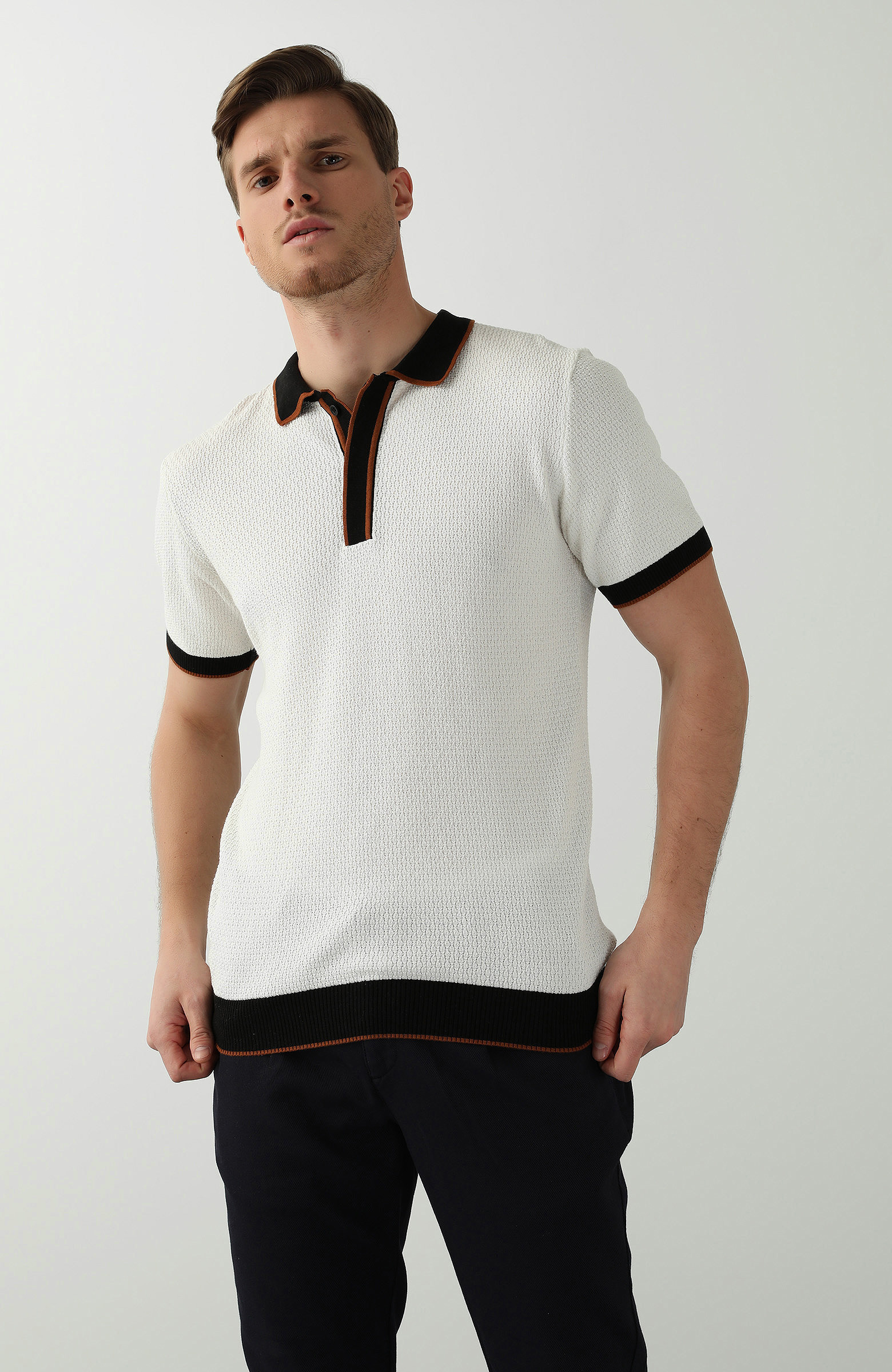 Slim Beyaz Polo Yaka Triko