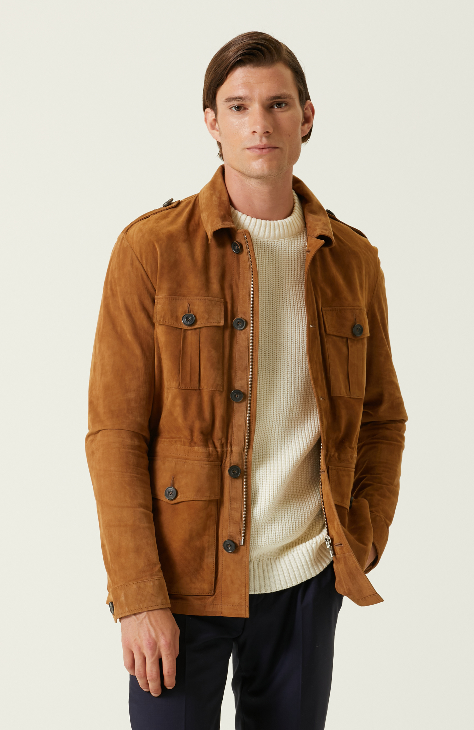 Slim Fit Camel Süet Mont