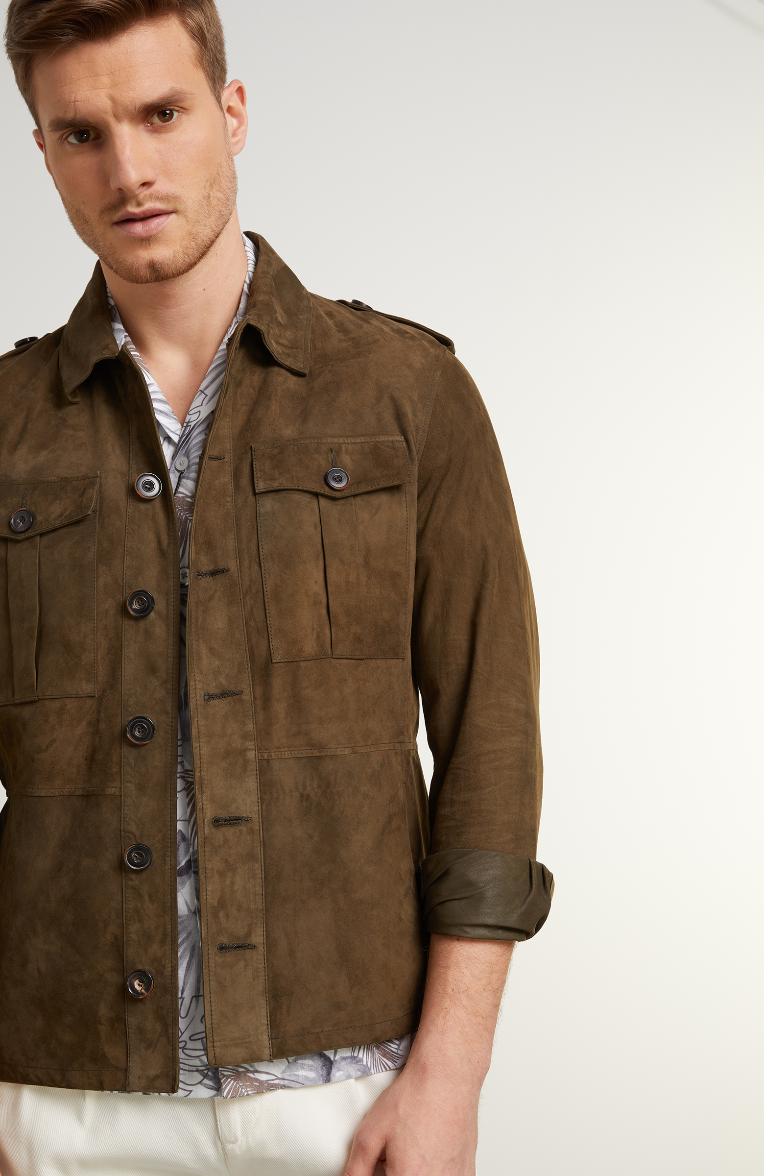 Haki Polo Yaka Süet Ceket