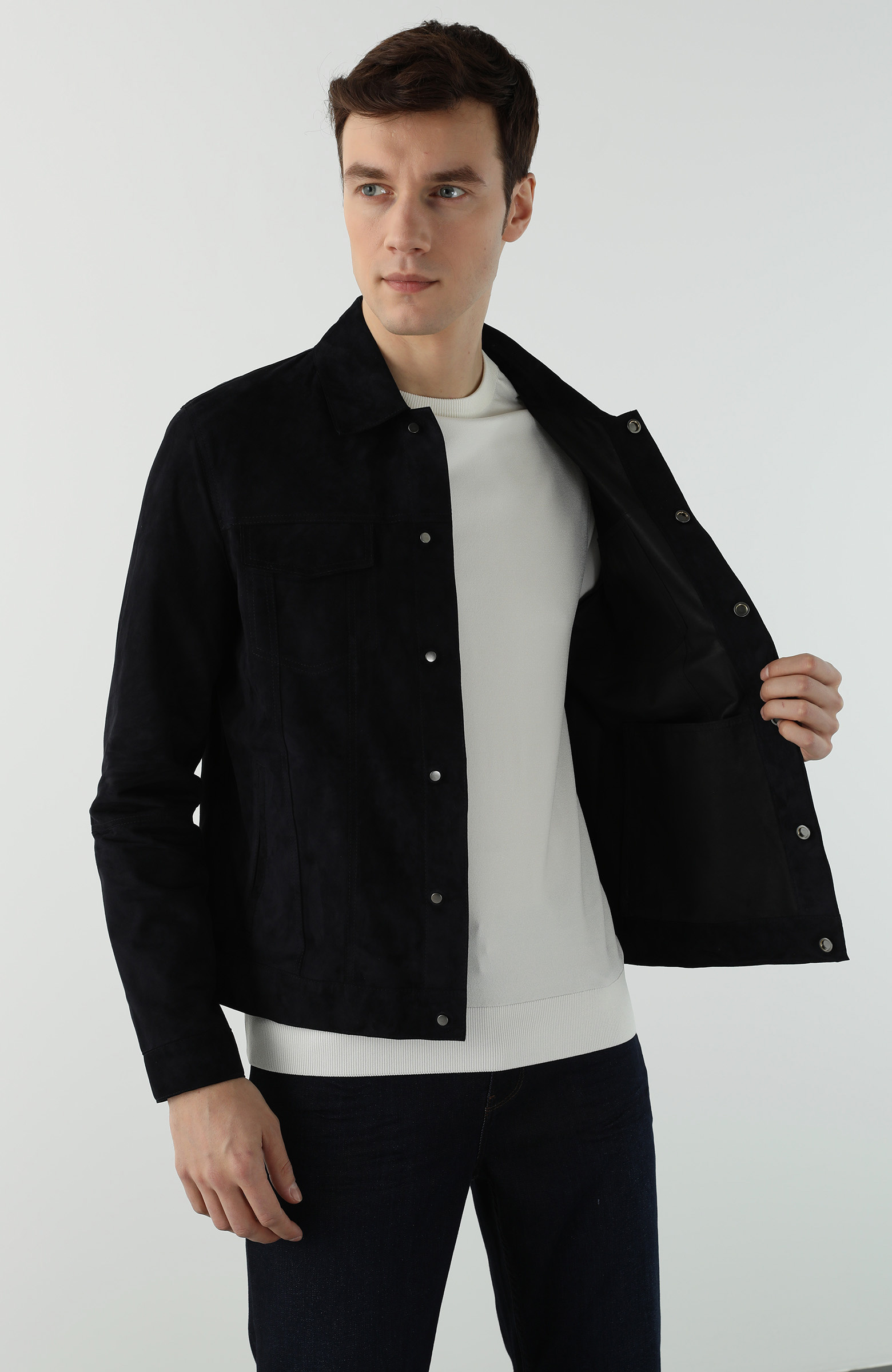 Lacivert Polo Yaka Süet Gömlek