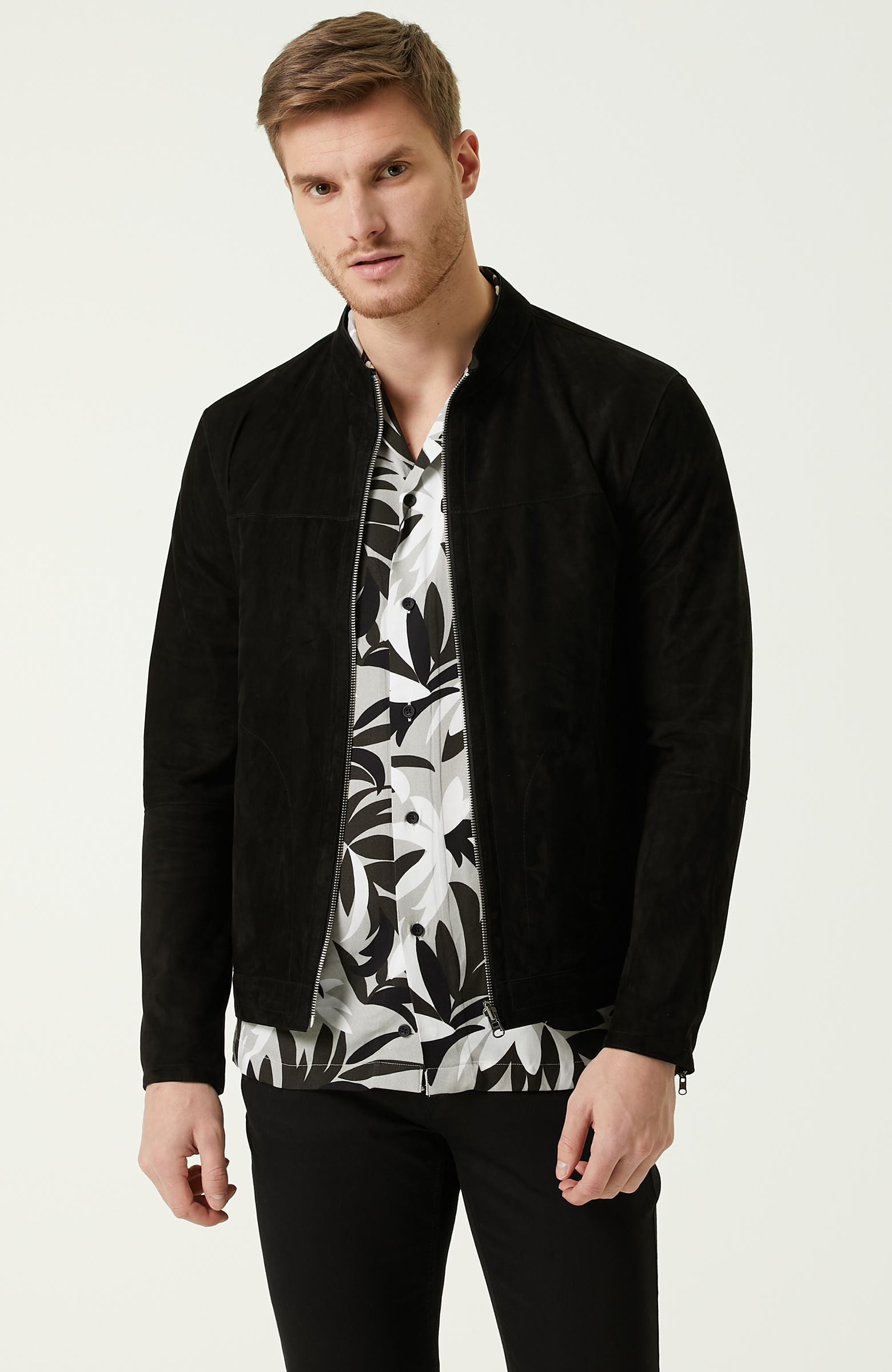 Slim Fit Bej Dik Yaka Çift Taraflı Deri Mont Slim Fit Bej Dik Yaka Çift Taraflı Deri Mont