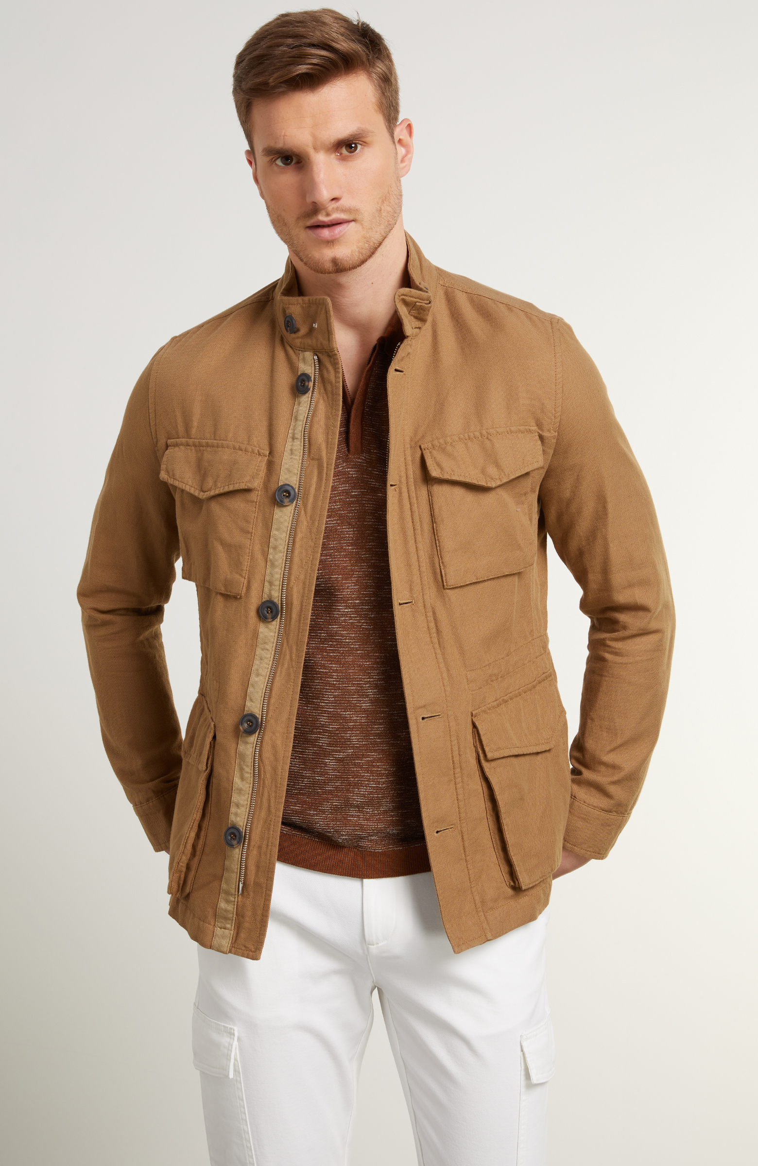 Camel Dik Yaka Beli Büzgülü Ceket Camel Dik Yaka Beli Büzgülü Ceket