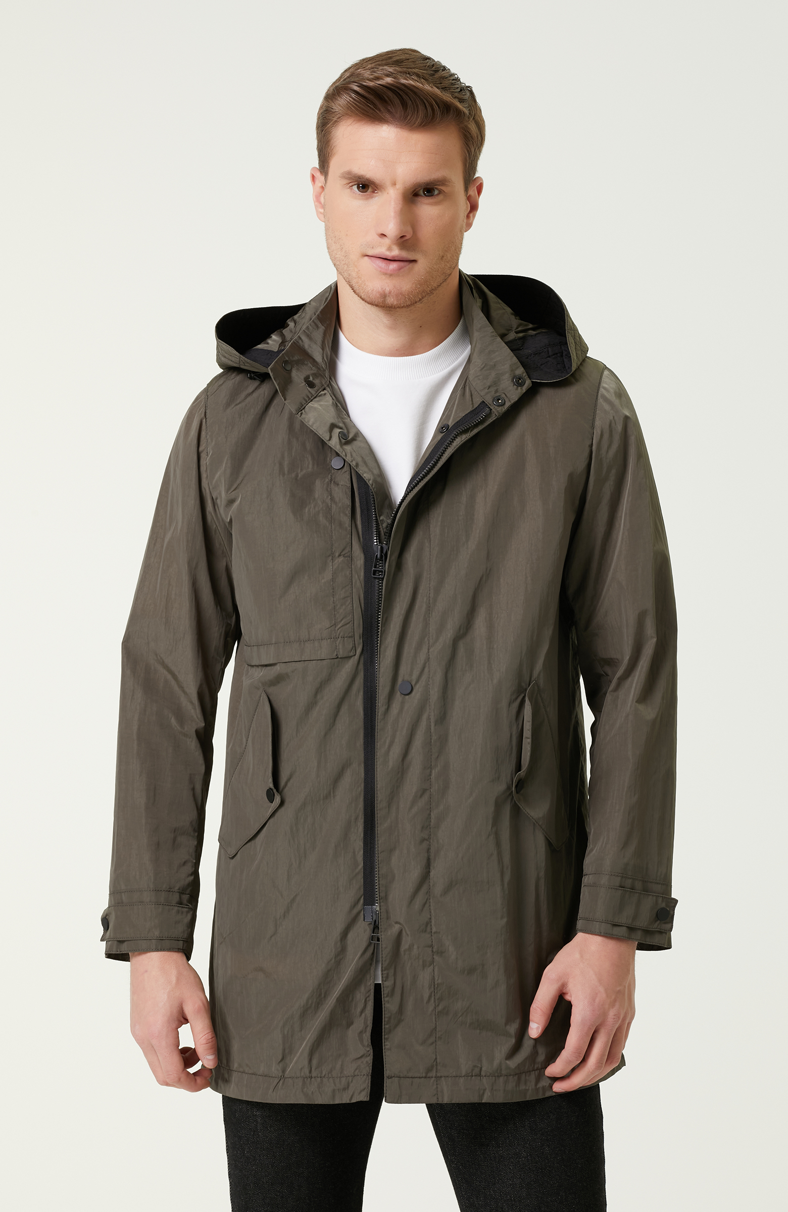 Oversize Fit Haki Kapüşonlu Pardösü Oversize Fit Haki Kapüşonlu Pardösü