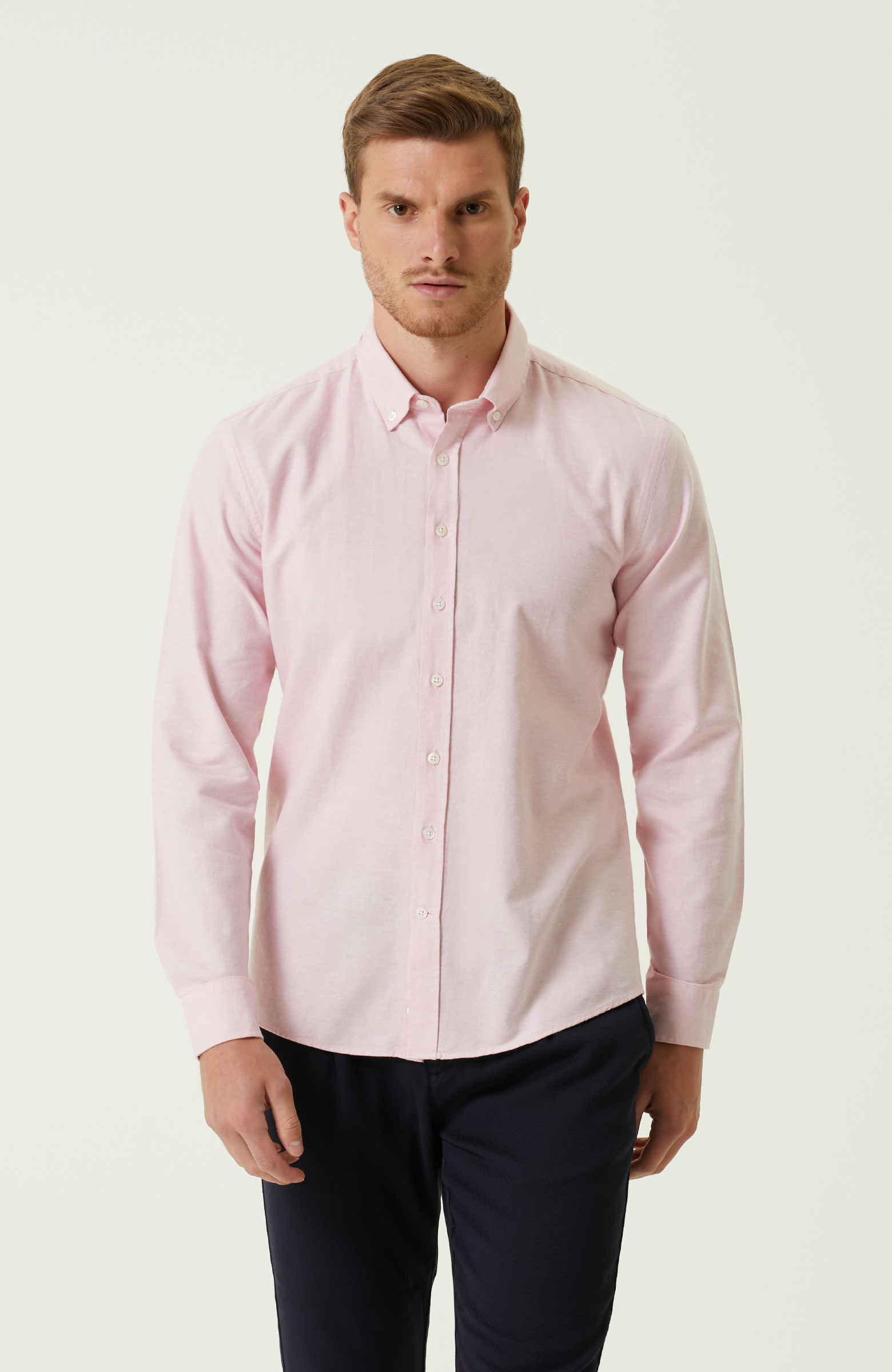 Slim Fit Pembe Düğmeli Yaka Gömlek Slim Fit Pembe Düğmeli Yaka Gömlek