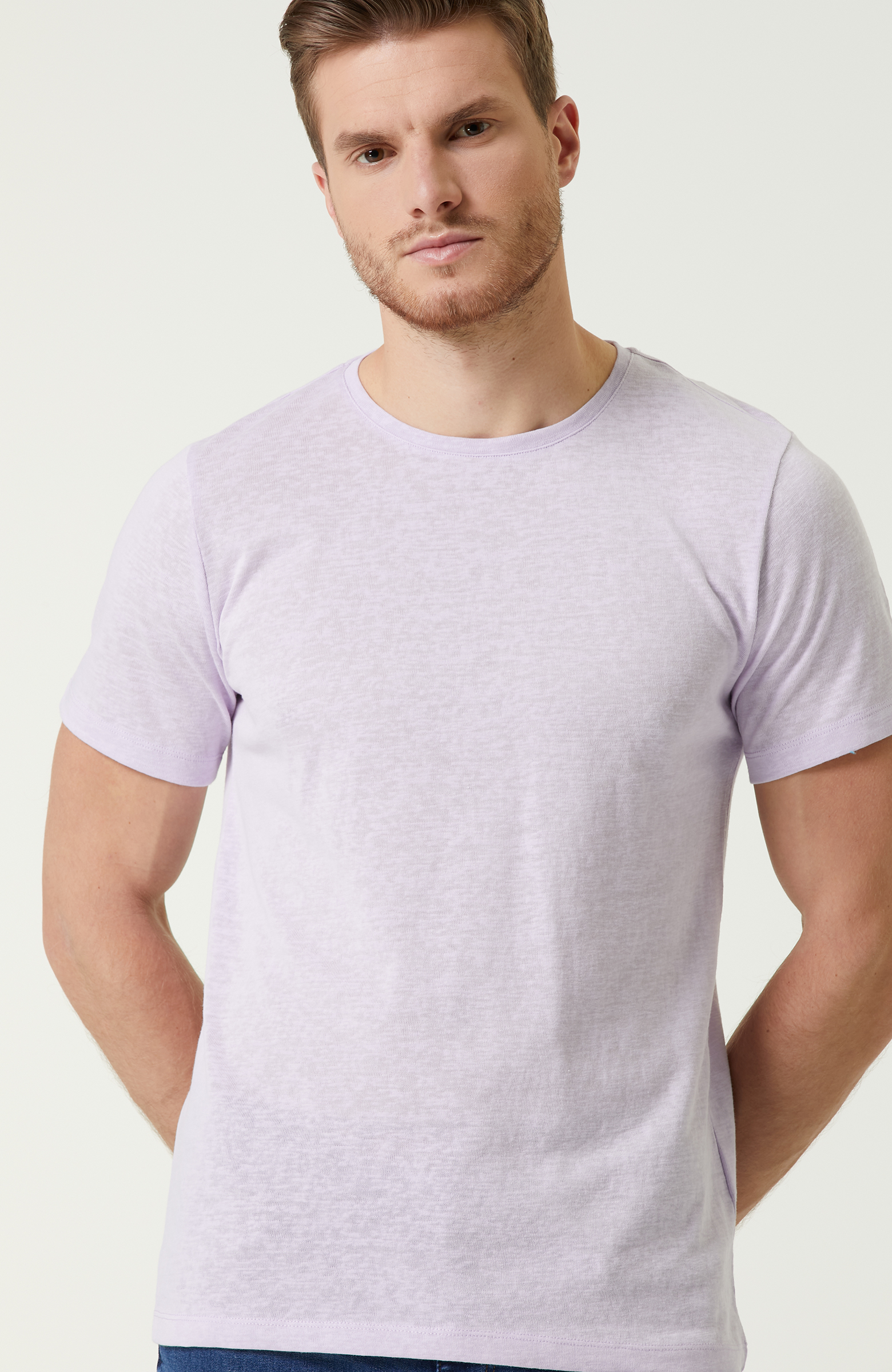 Slim Fit Lila Bisiklet Yaka Basic T-shirt