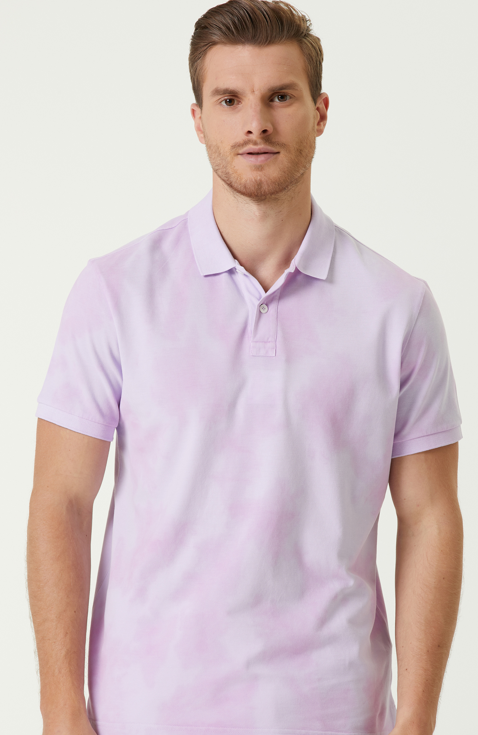 Comfort Fit Lila Polo Yaka Batik Desenli T-shirt Comfort Fit Lila Polo Yaka Batik Desenli T-shirt