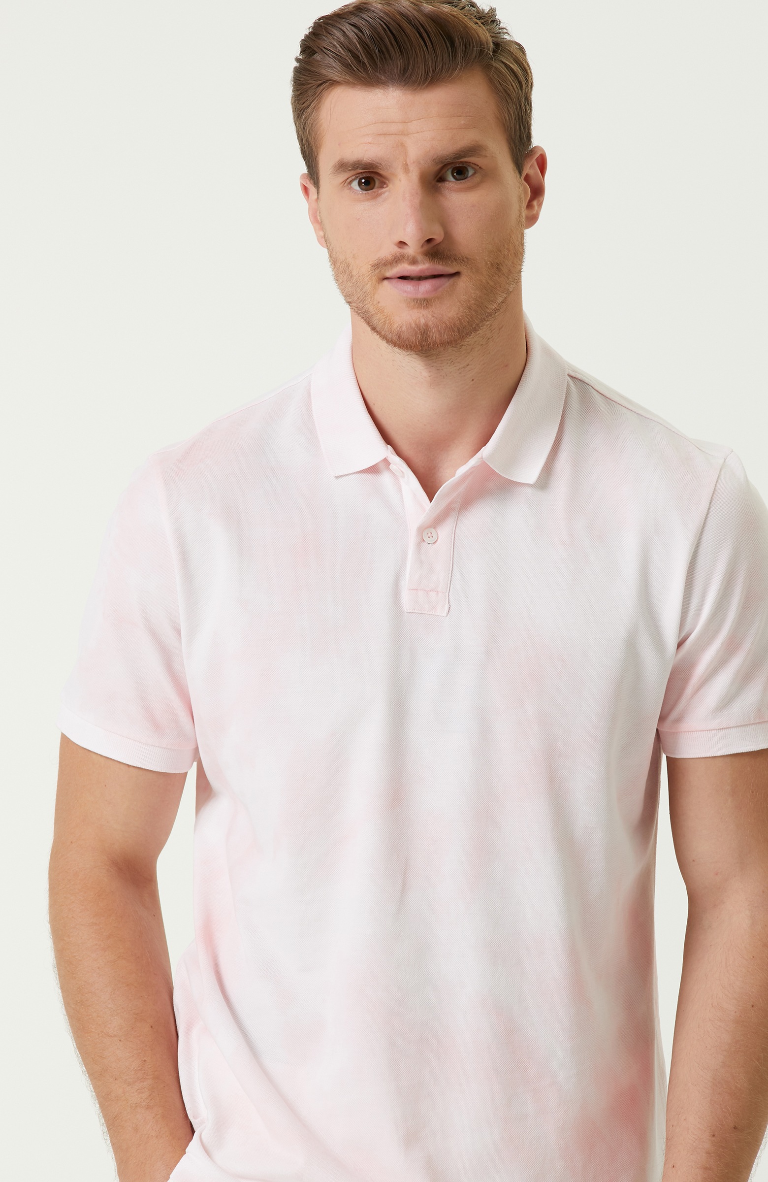 Comfort Fit Pembe Polo Yaka Batik Desenli T-shirt
