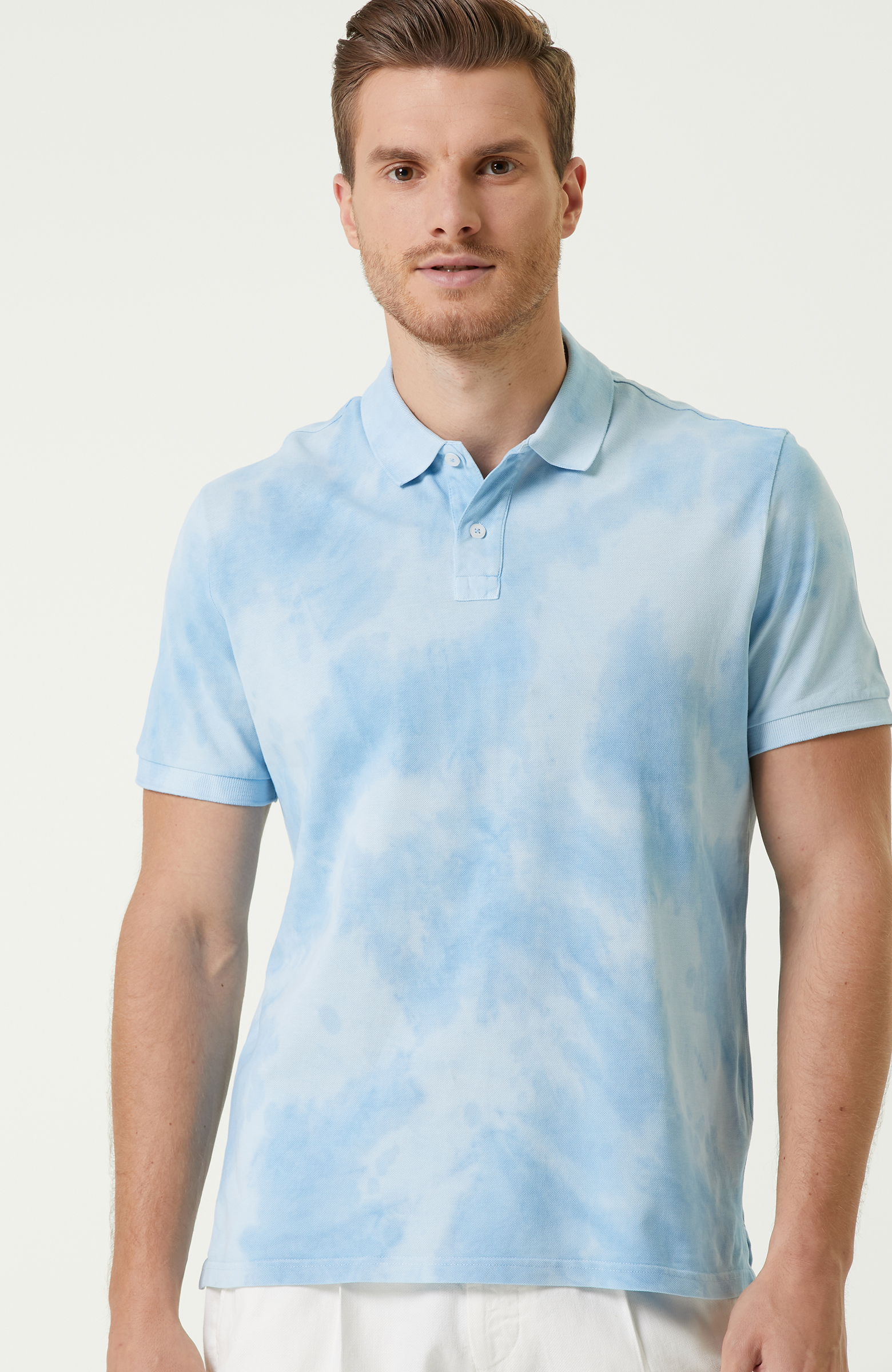 Comfort Fit Mavi Polo Yaka Batik Desenli T-shirt Comfort Fit Mavi Polo Yaka Batik Desenli T-shirt