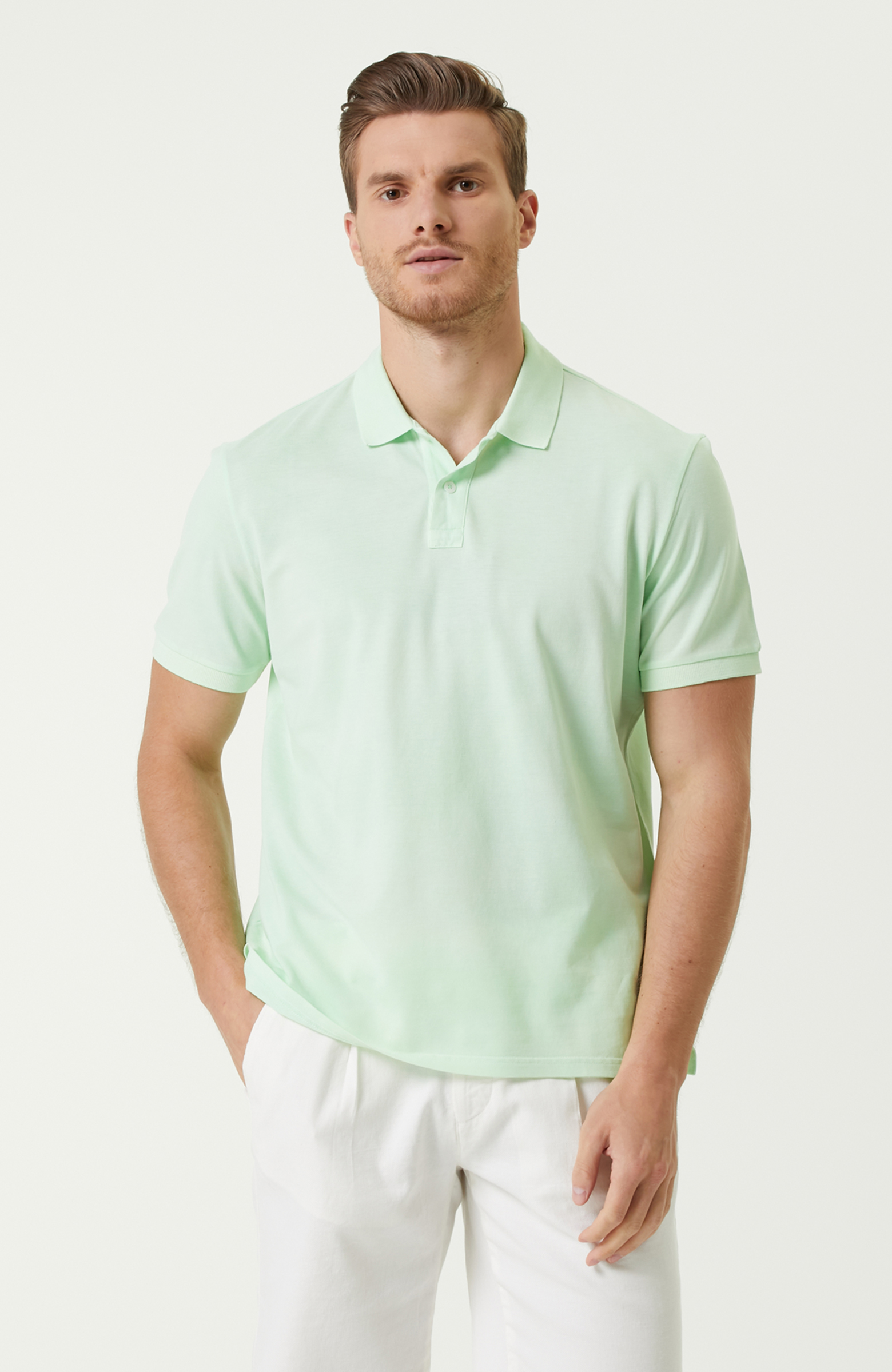 Comfort Fit Yeşil Polo Yaka Batik Desenli T-shirt Comfort Fit Yeşil Polo Yaka Batik Desenli T-shirt
