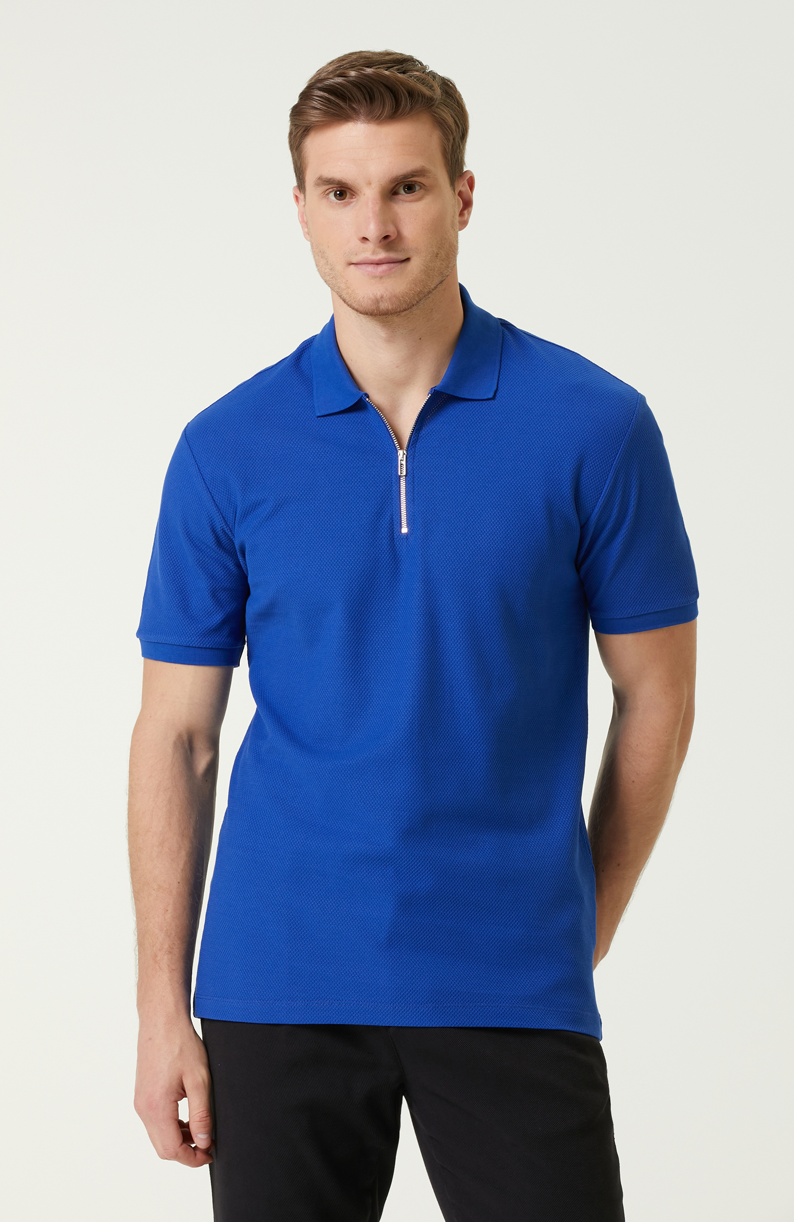 Slim Fit Mavi Polo Yaka T-shirt Slim Fit Mavi Polo Yaka T-shirt
