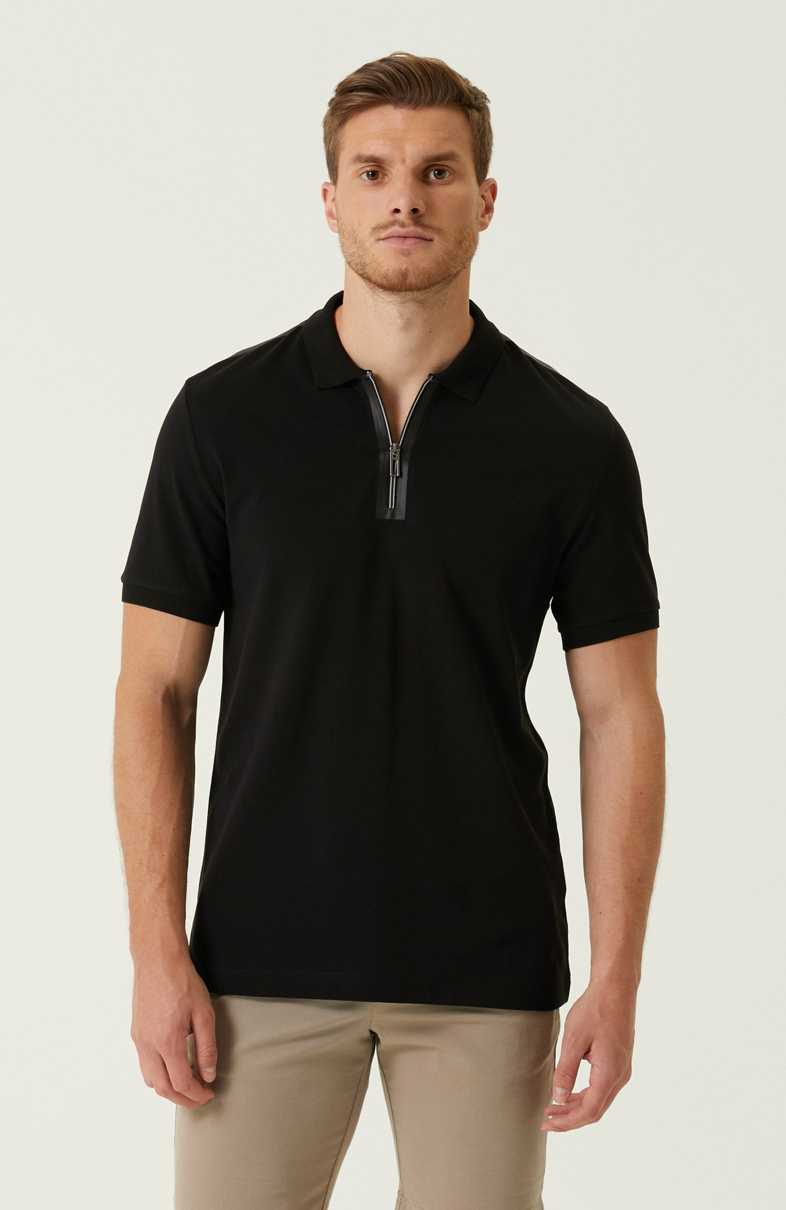 Slim Fit Siyah Polo Yaka T-shirt