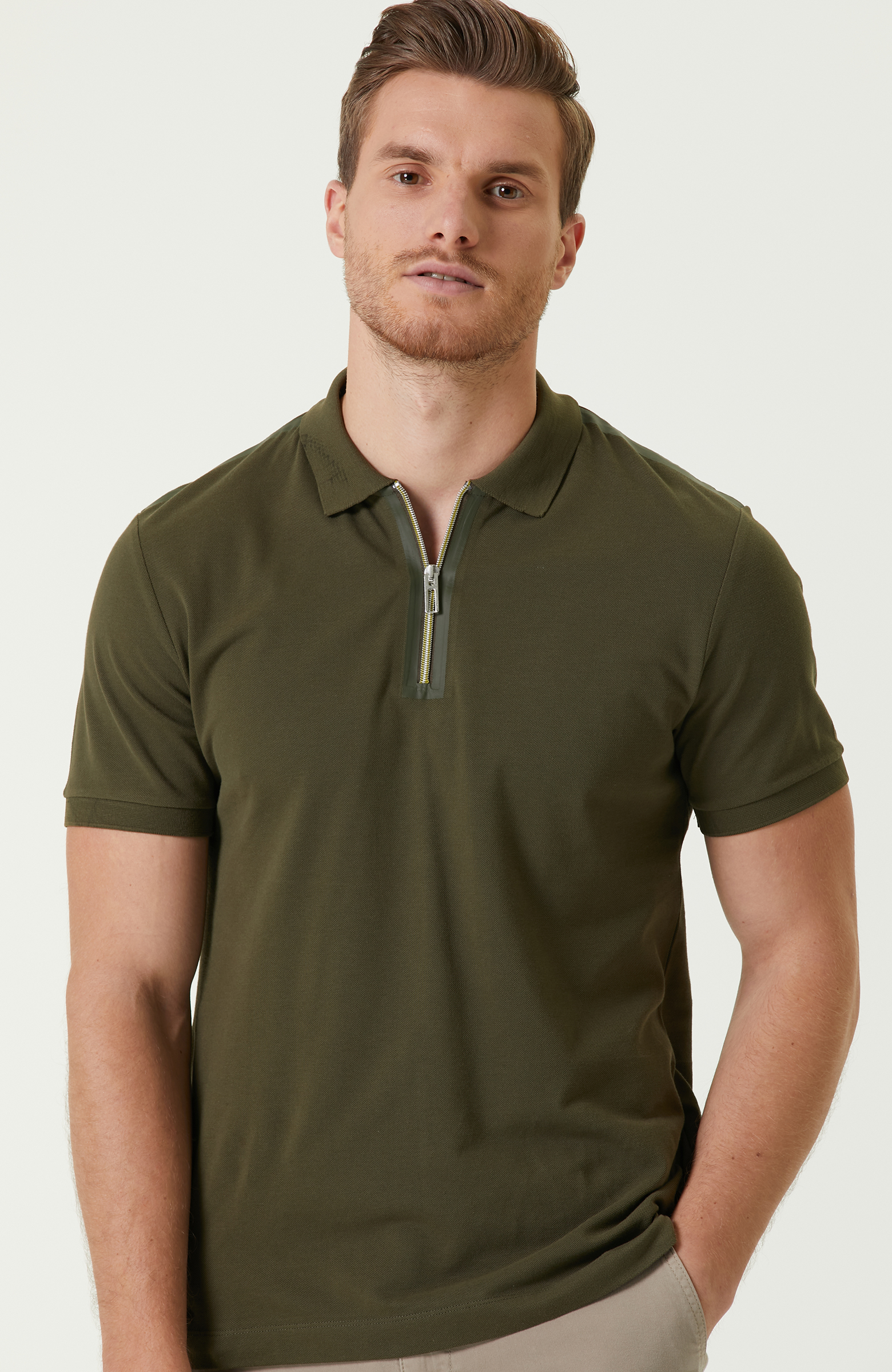 Slim Fit Haki Polo Yaka T-shirt