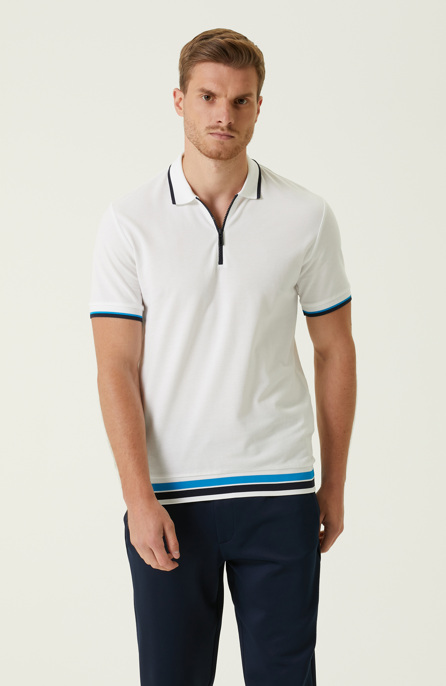 Slim Fit Beyaz Polo Yaka T-shirt