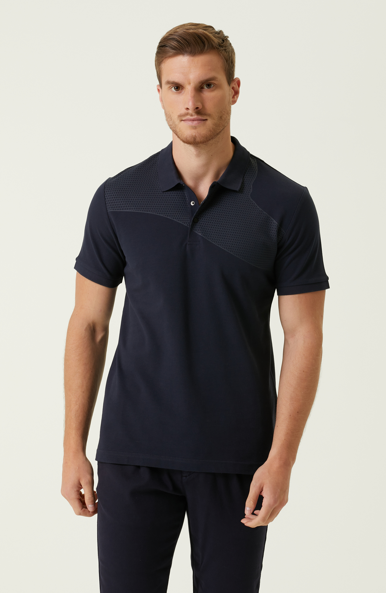 Slim Fit Lacivert Polo Yaka Desenli T-shirt Slim Fit Lacivert Polo Yaka Desenli T-shirt