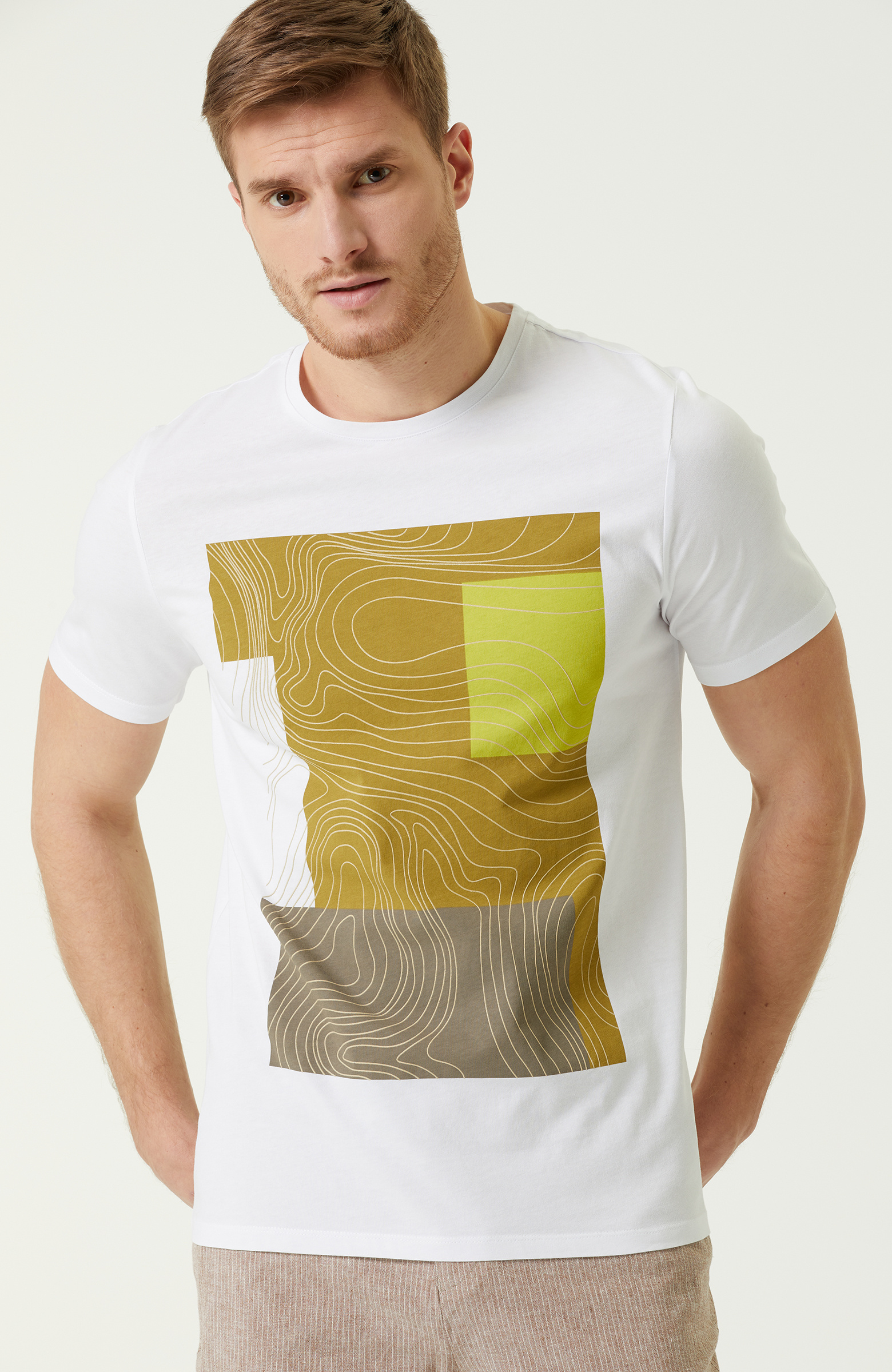 Comfort Fit Beyaz Baskılı T-shirt