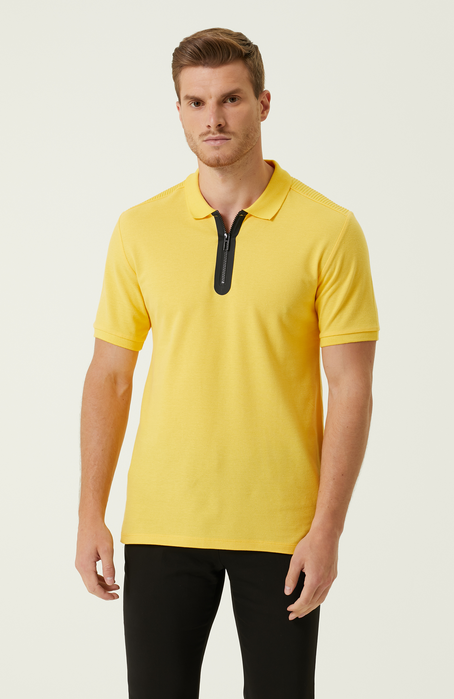 Slim Fit Sarı Polo Yaka T-shirt