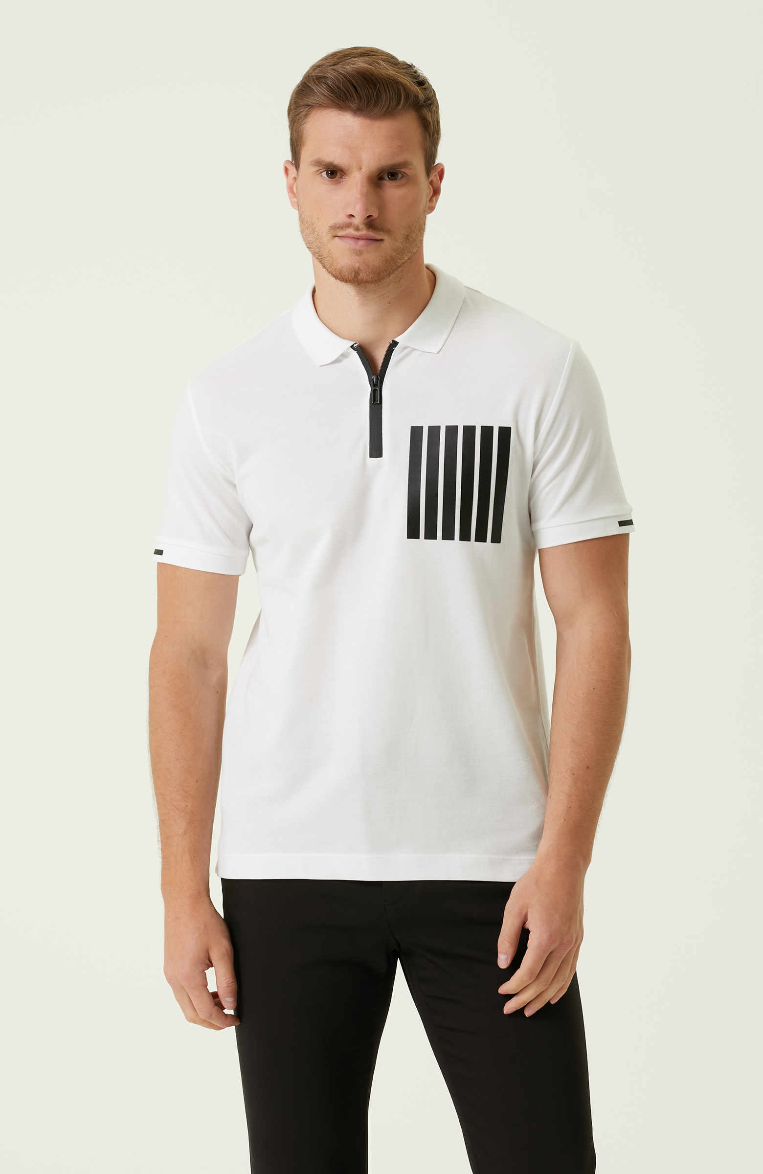 Slim Fit Beyaz Polo Yaka T-shirt