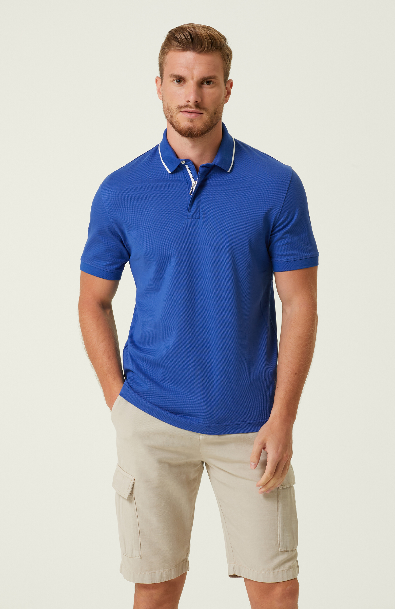 Slim Fit Mavi Polo Yaka T-shirt Slim Fit Mavi Polo Yaka T-shirt
