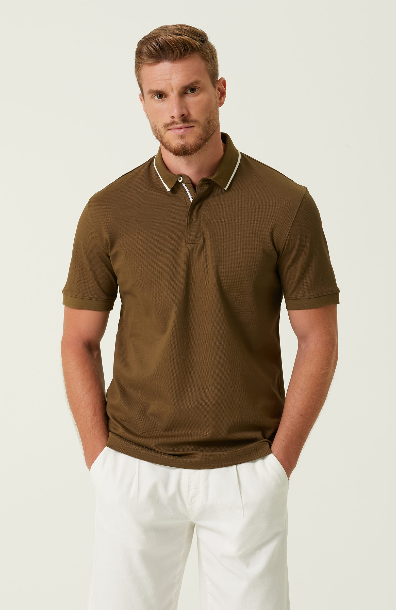 Slim Fit Haki Polo Yaka T-shirt
