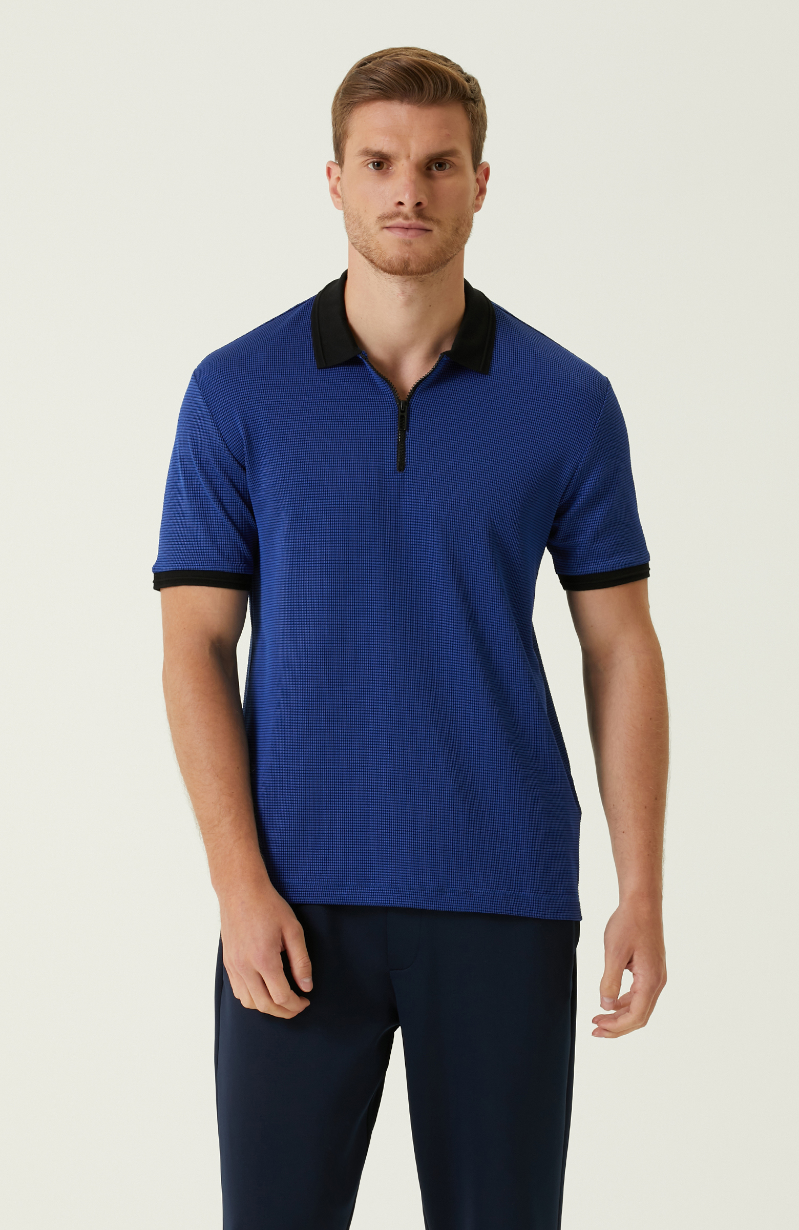 Slim Fit Mavi Polo Yaka T-shirt Slim Fit Mavi Polo Yaka T-shirt