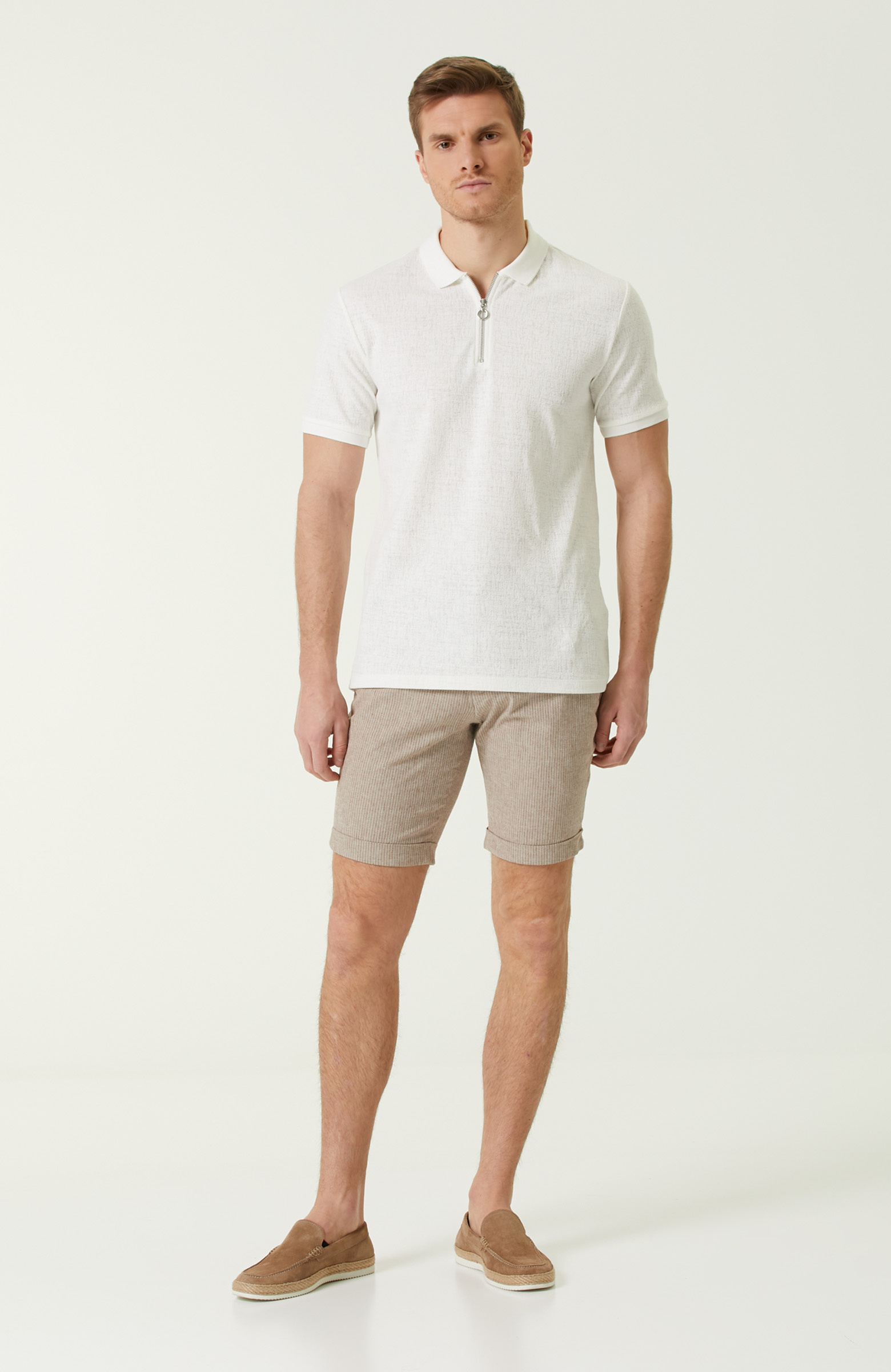 Comfort Fit Vizon Çizgili Şort