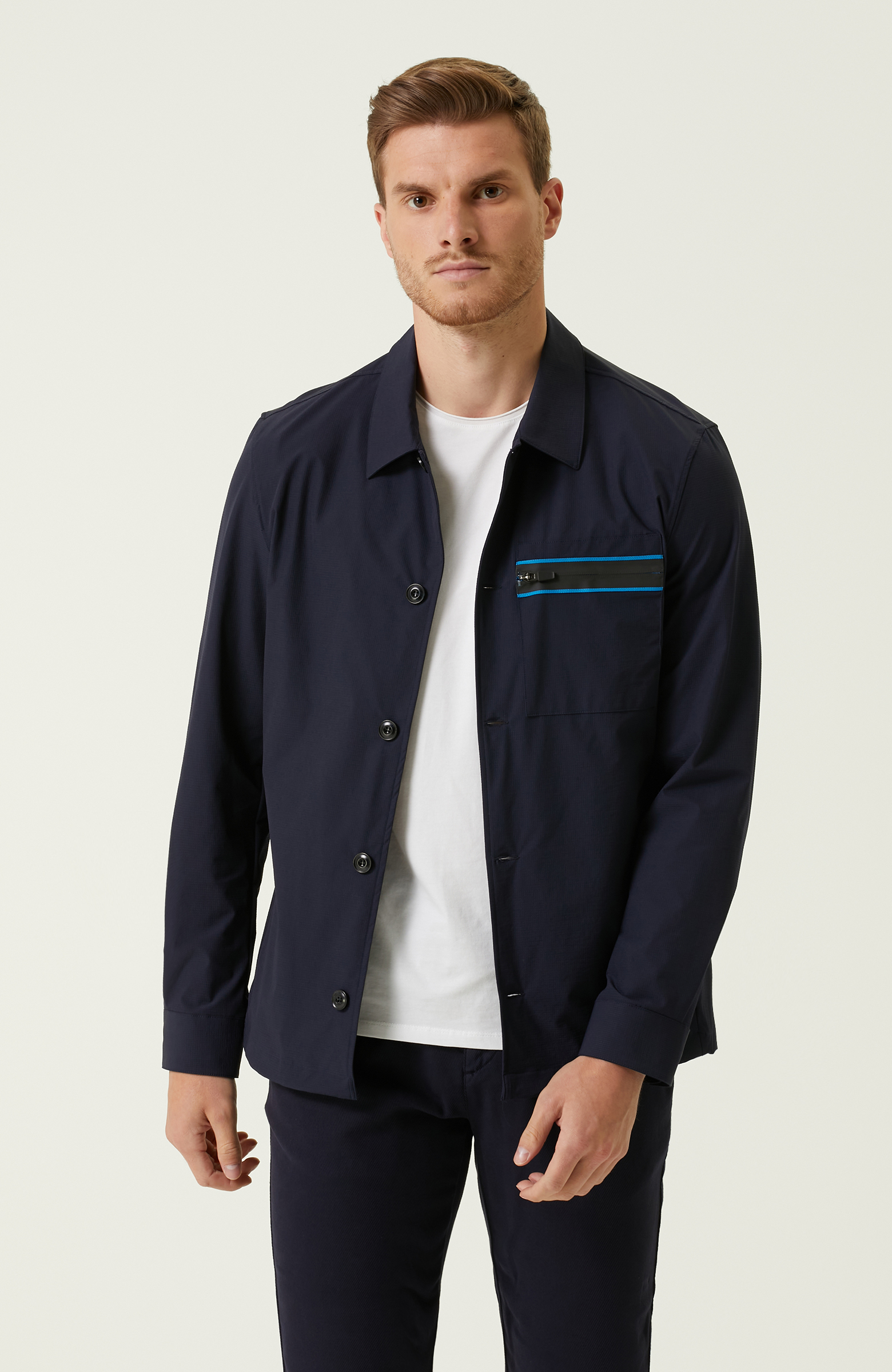 Slim Fit Lacivert Cep Detaylı Gömlek Slim Fit Lacivert Cep Detaylı Gömlek