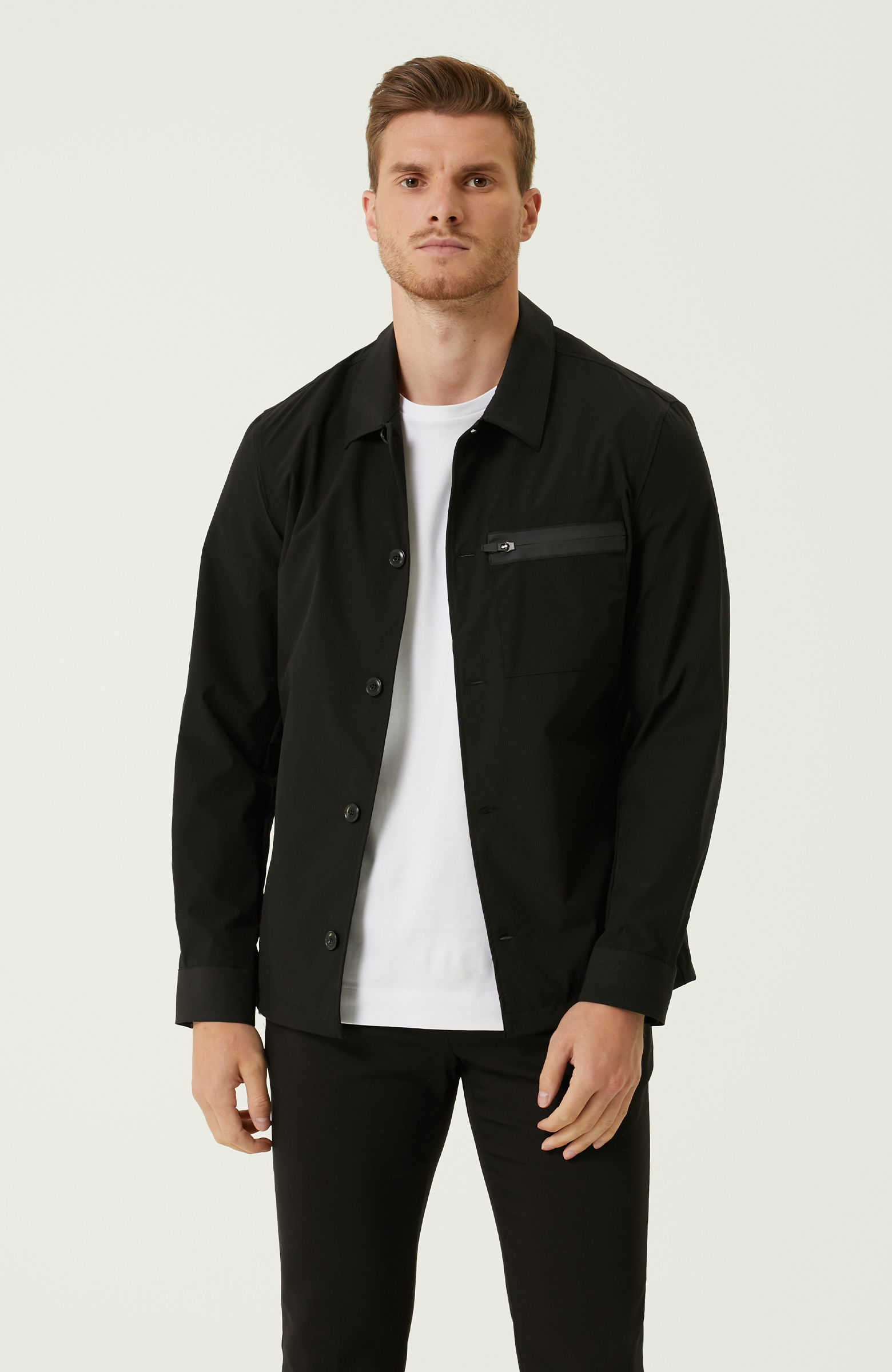 Slim Fit Siyah Cep Detaylı Gömlek