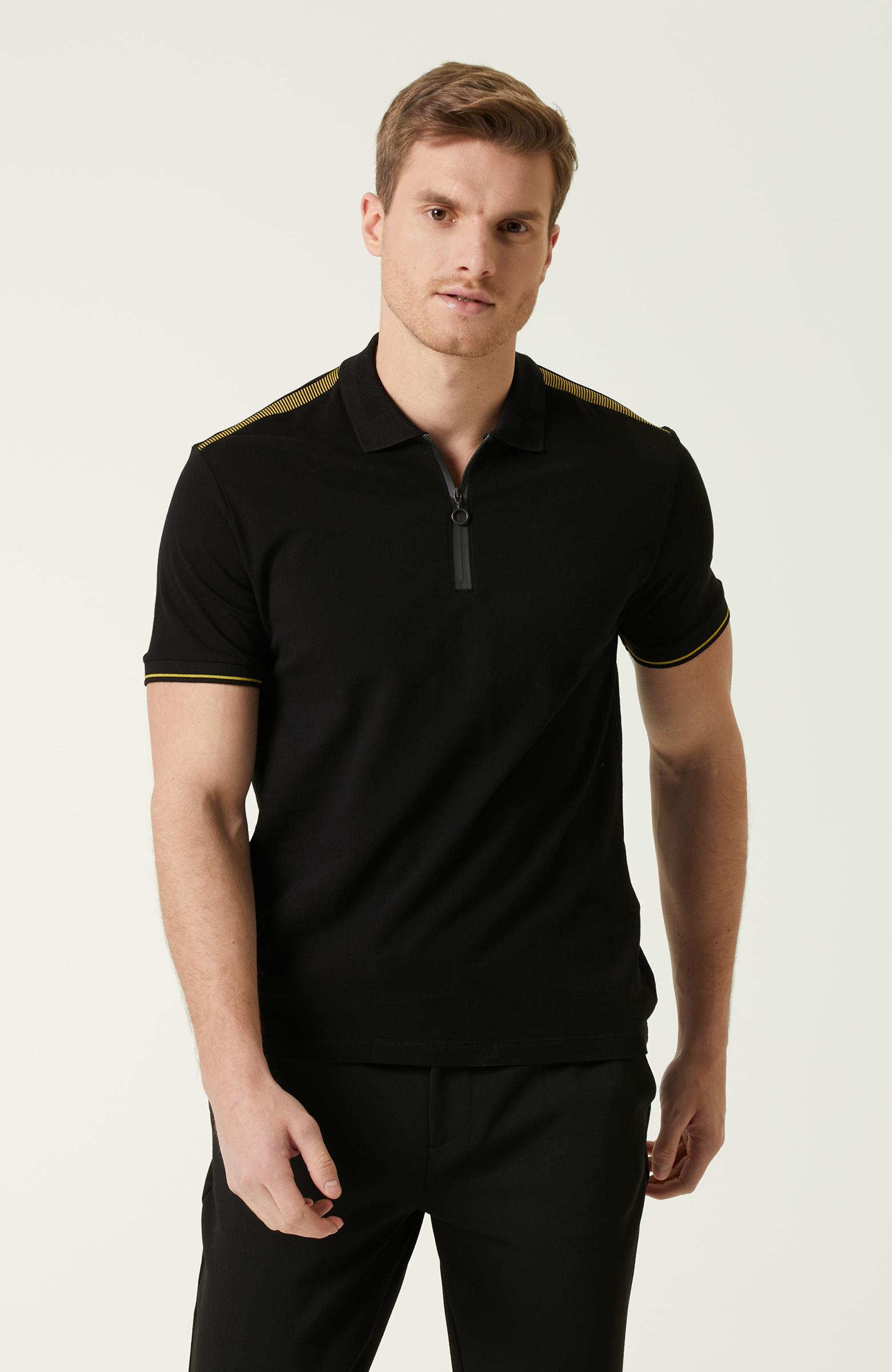 Slim Fit Siyah Polo Yaka T-shirt