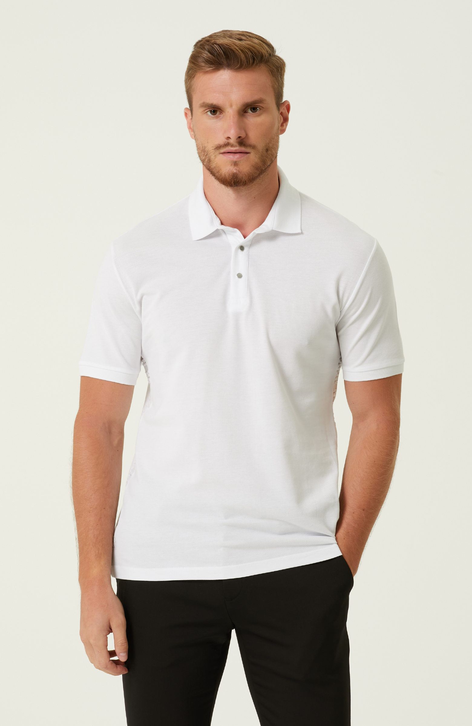 Slim Fit Beyaz Polo Yaka T-shirt