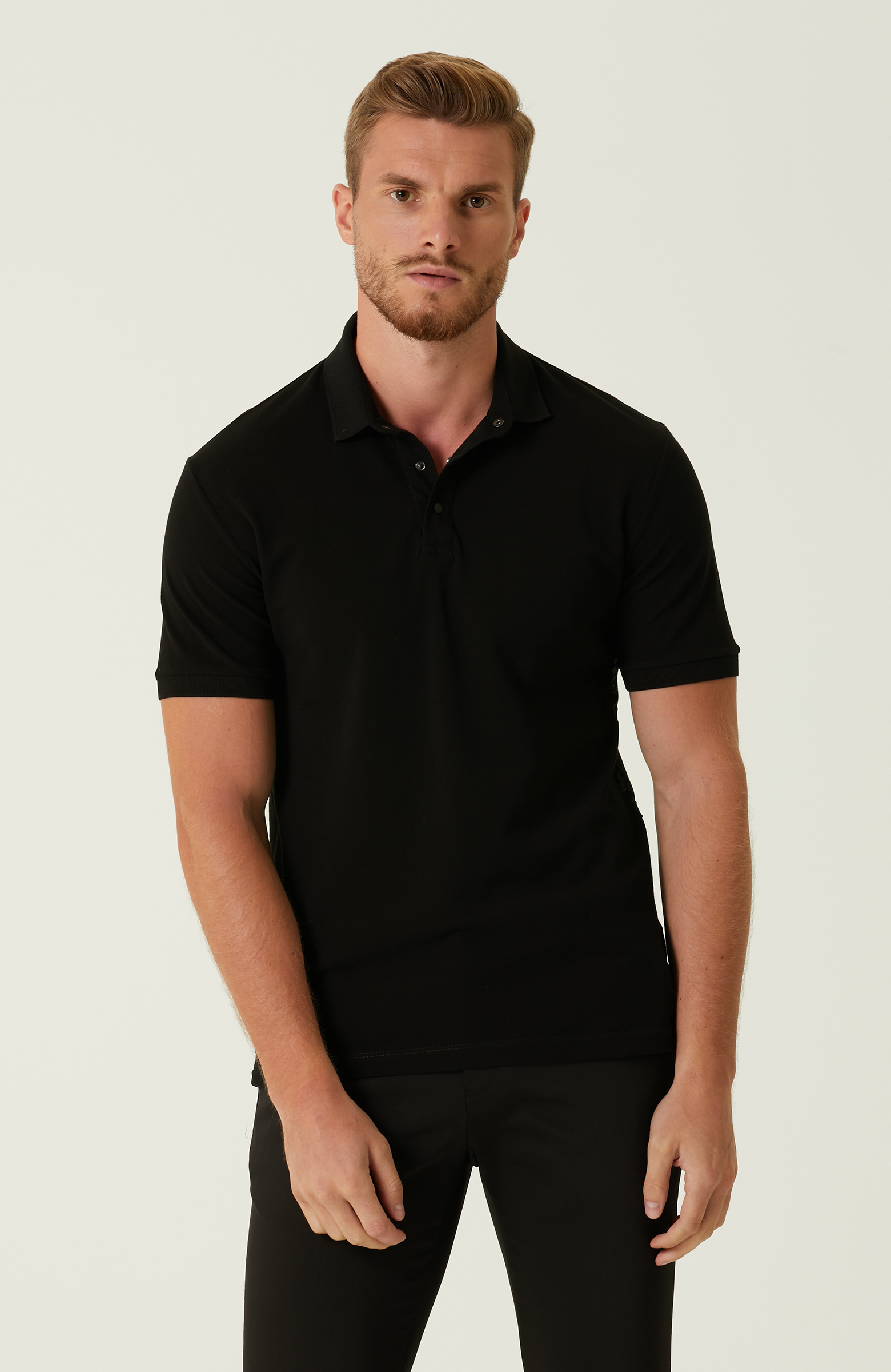Slim Fit Siyah Polo Yaka T-shirt