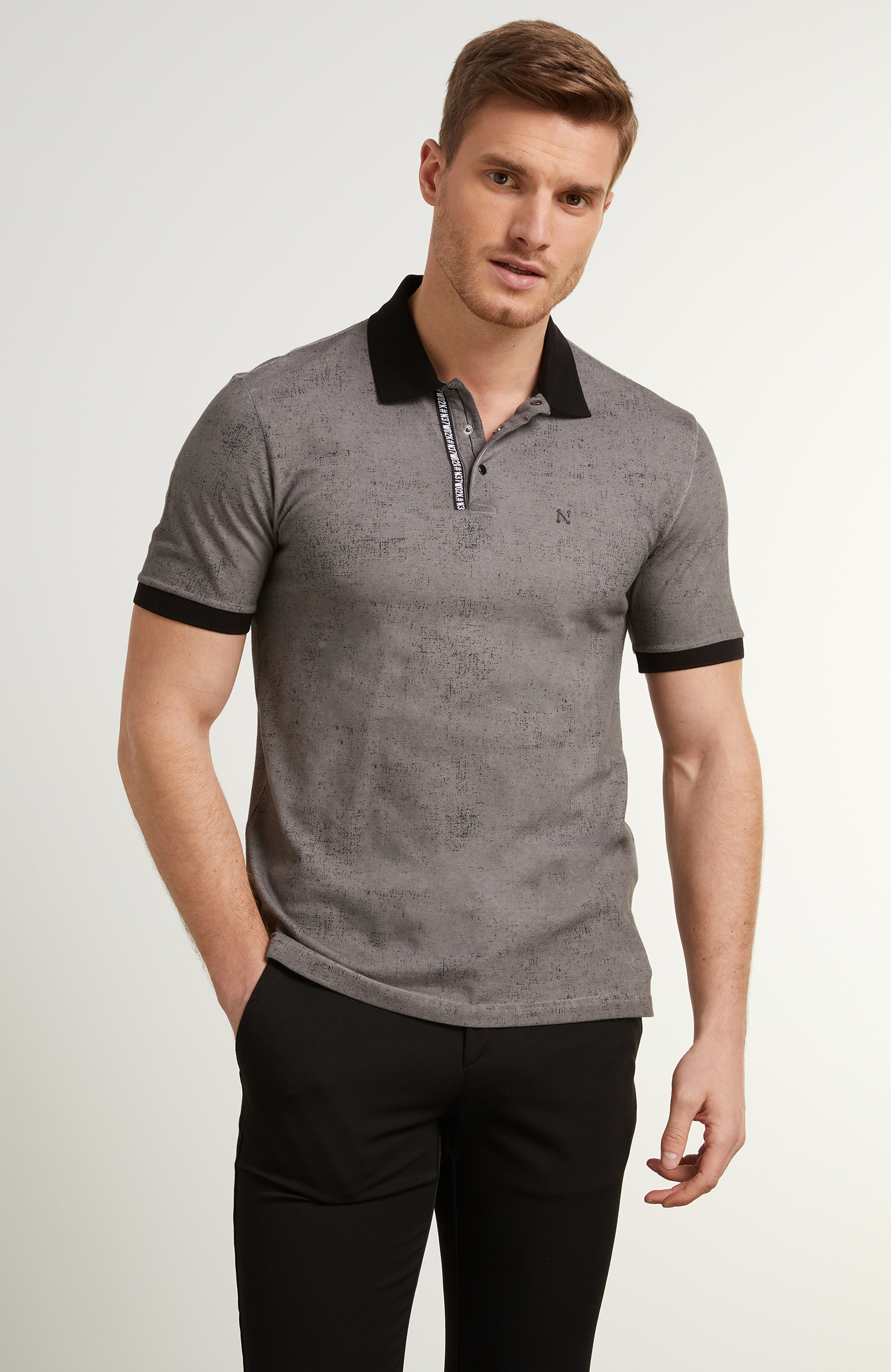 Slim Fit Antrasit Polo Yaka Logolu T-shirt Slim Fit Antrasit Polo Yaka Logolu T-shirt