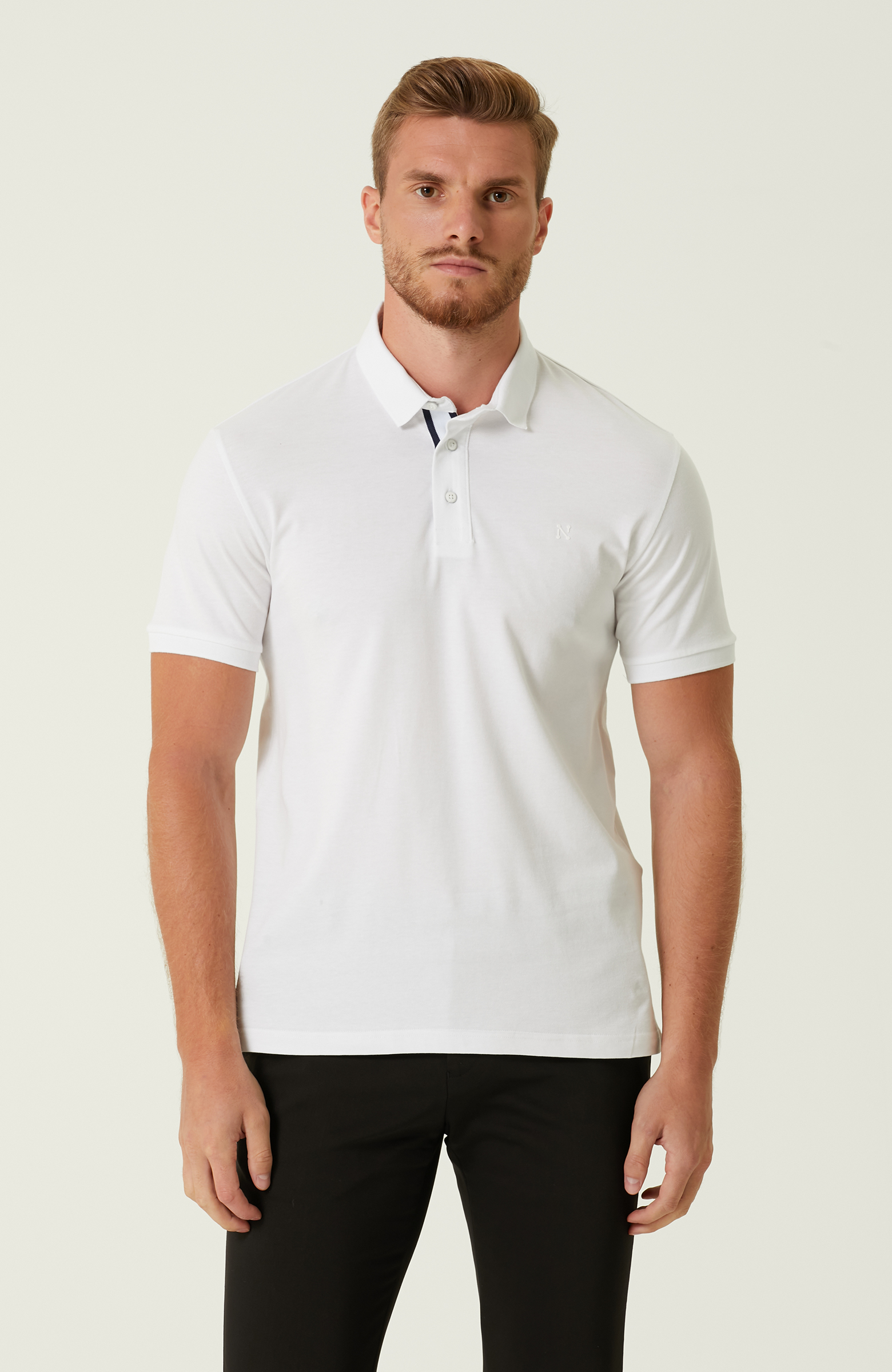 Slim Fit Beyaz Polo Yaka T-shirt