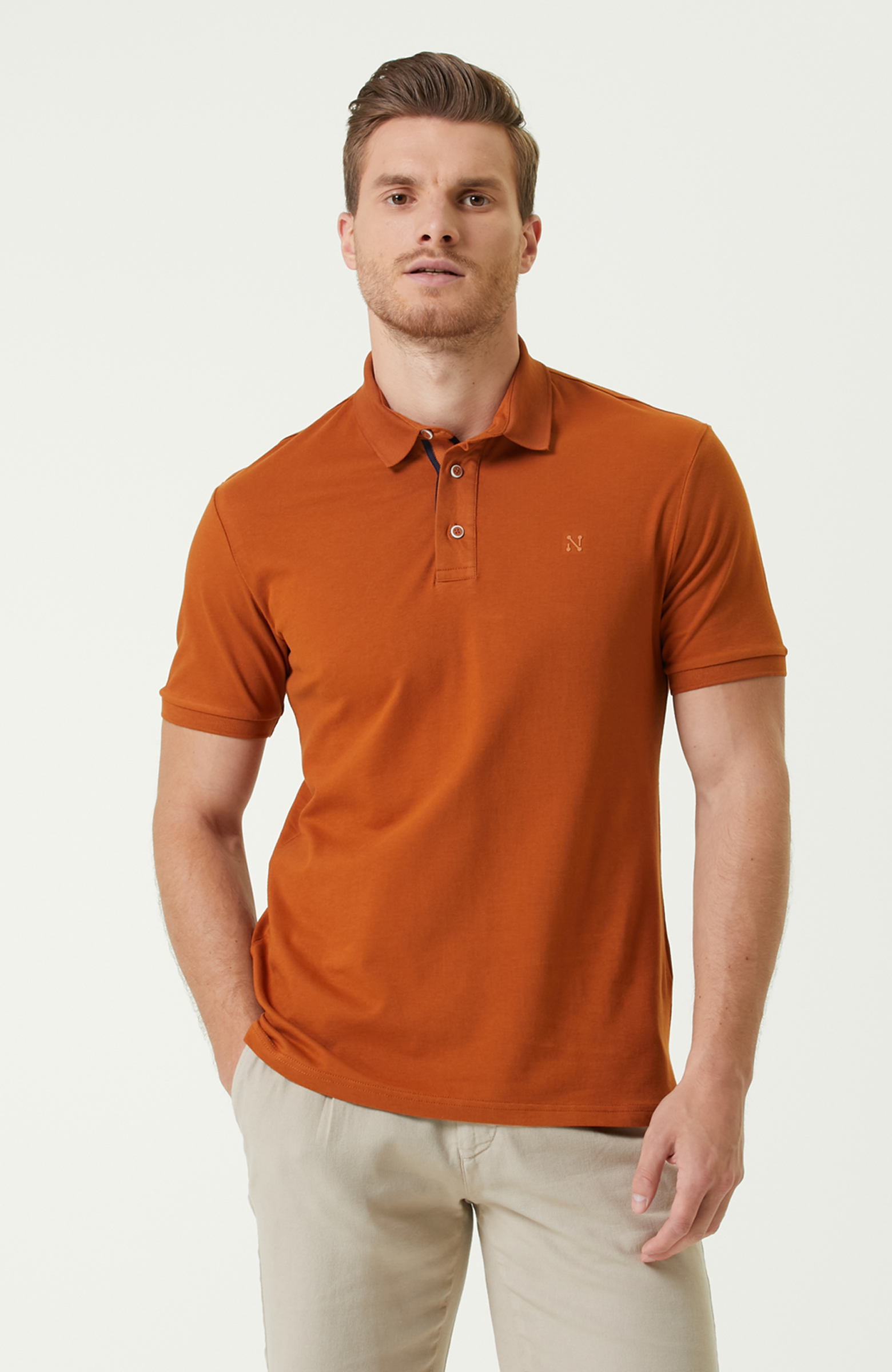 Slim Fit Kiremit Polo Yaka Logolu T-shirt Slim Fit Kiremit Polo Yaka Logolu T-shirt