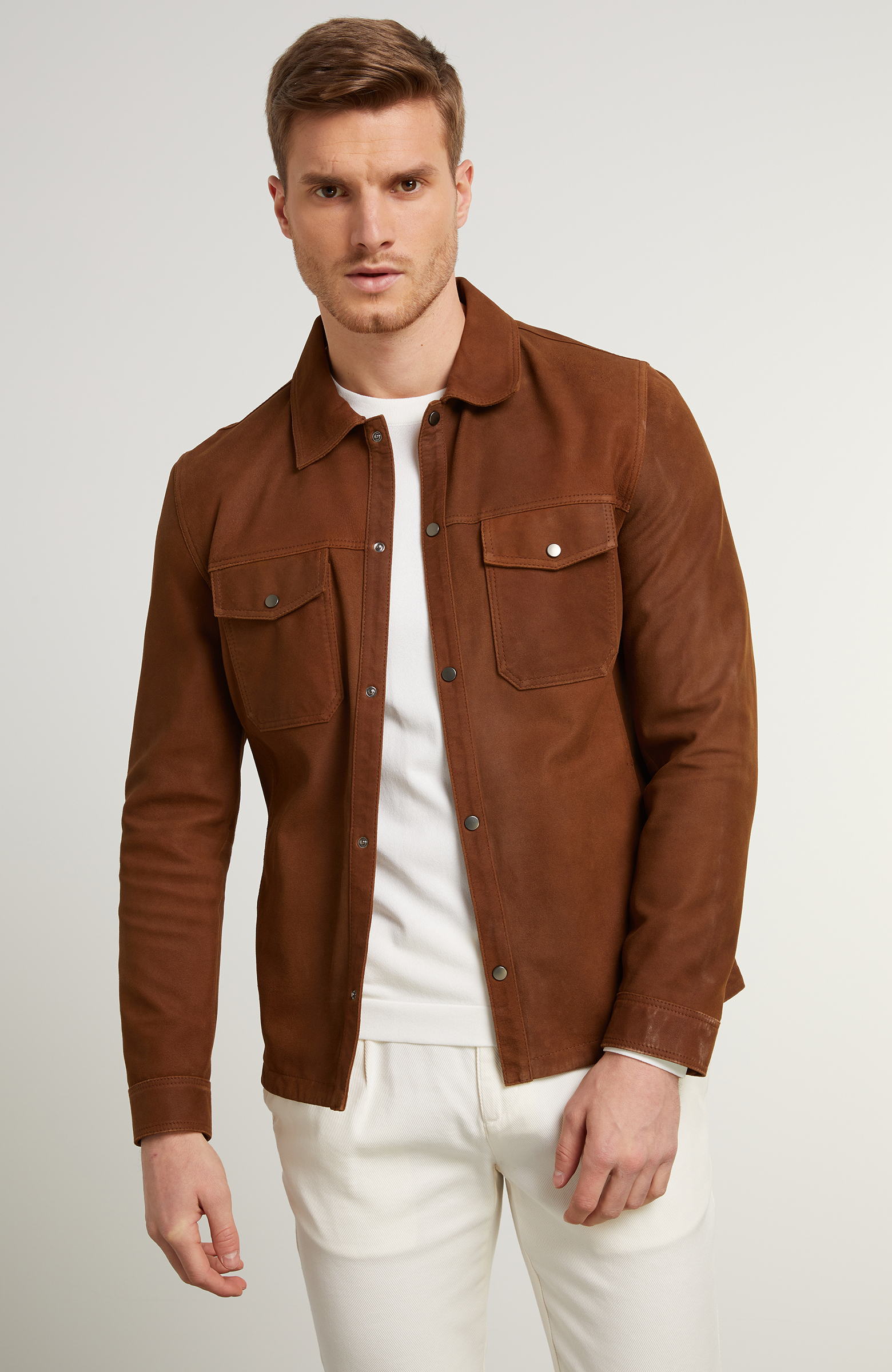 Taba Polo Yaka Süet Gömlek Taba Polo Yaka Süet Gömlek