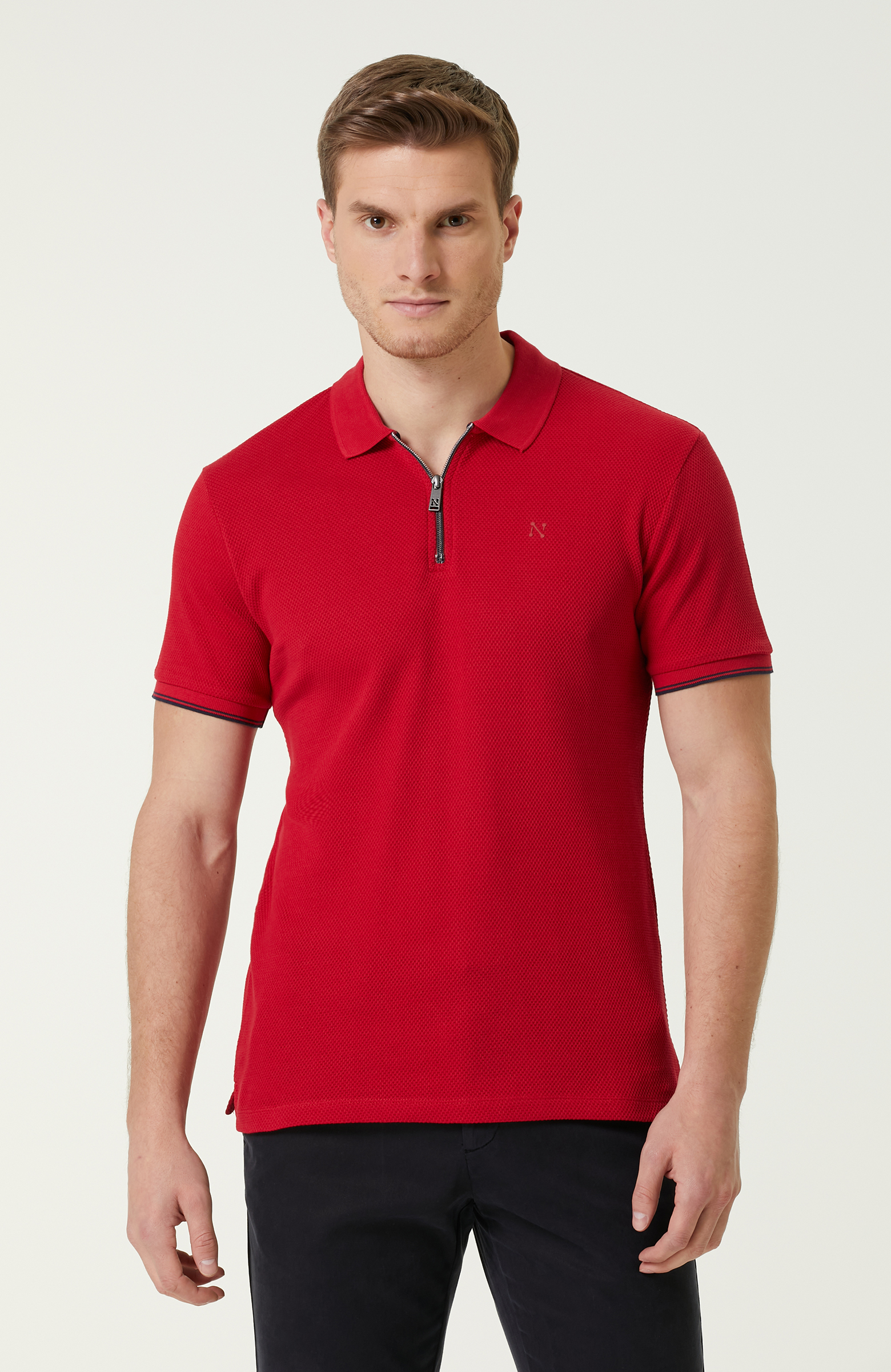 Slim Fit Kırmızı Polo Yaka Logolu T-shirt Slim Fit Kırmızı Polo Yaka Logolu T-shirt