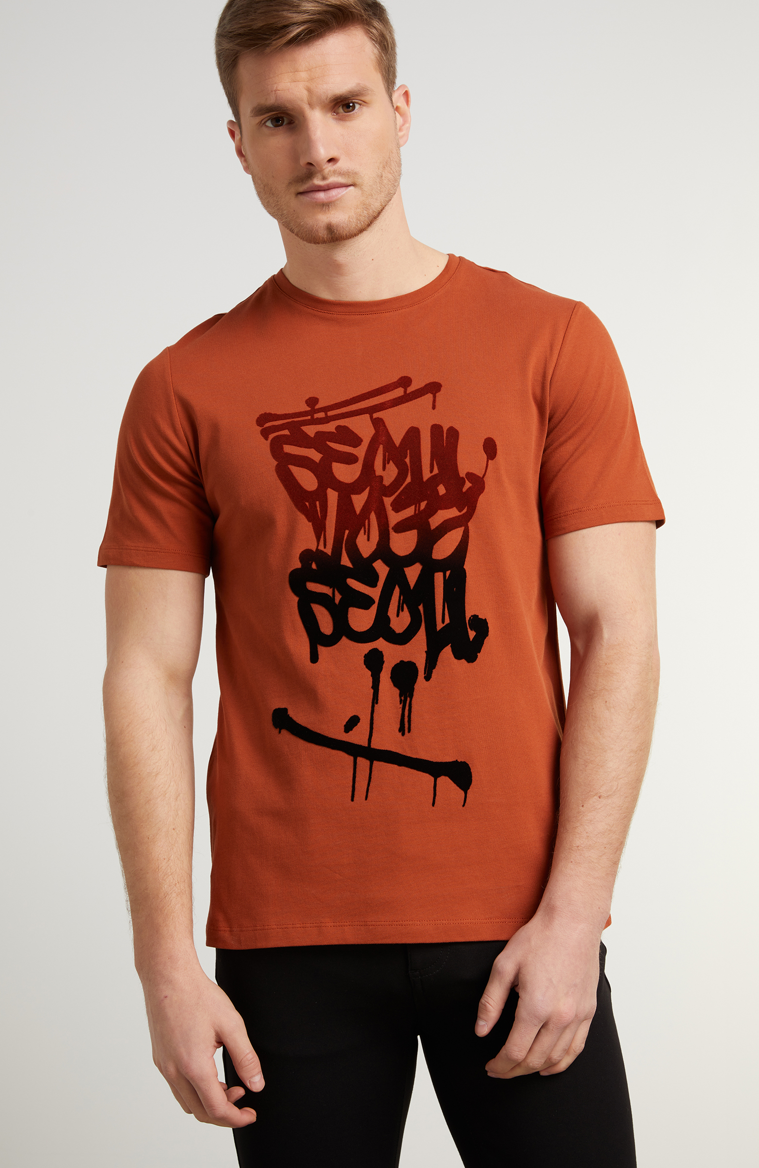 Slim Fit Kiremit Baskılı Basic T-shirt Slim Fit Kiremit Baskılı Basic T-shirt